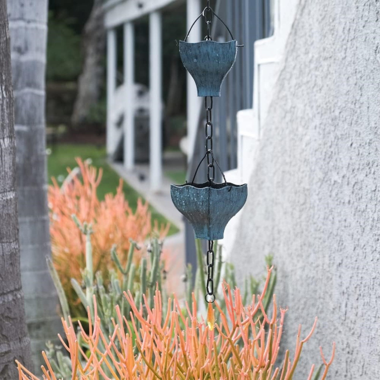 Arlmont & Co. Blue Metal Rain Chains For Gutters 8.75 Feet Installation ...