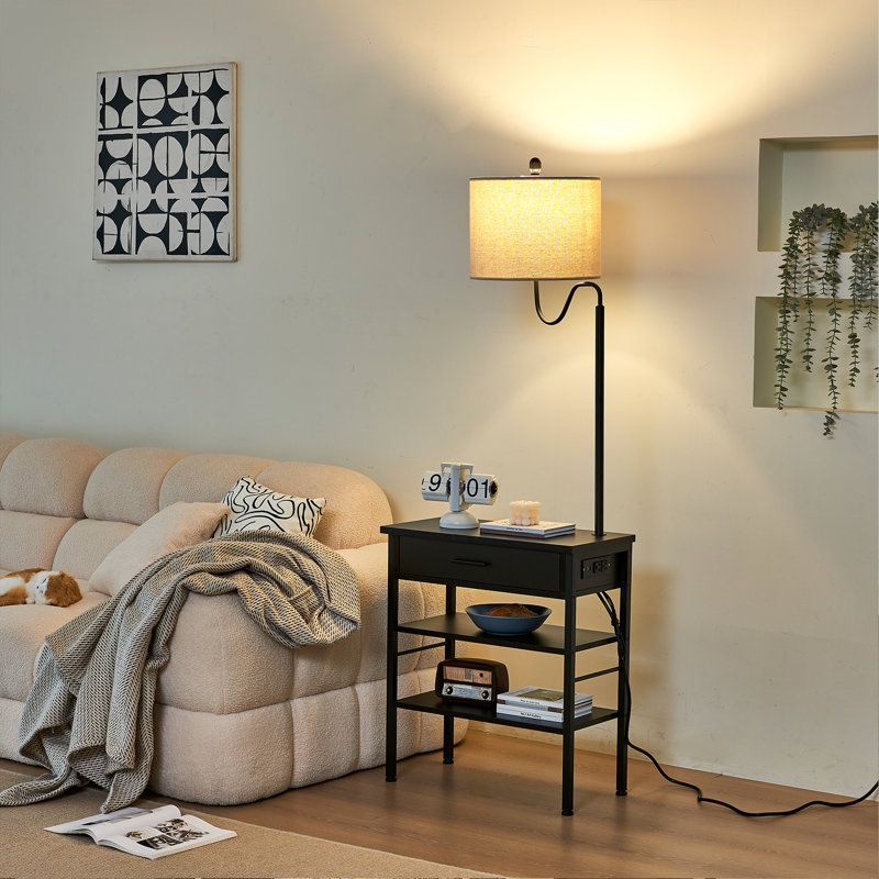 17 Stories Grigorios 60" Black End Table Floor Lamp with USB & Type-C ...