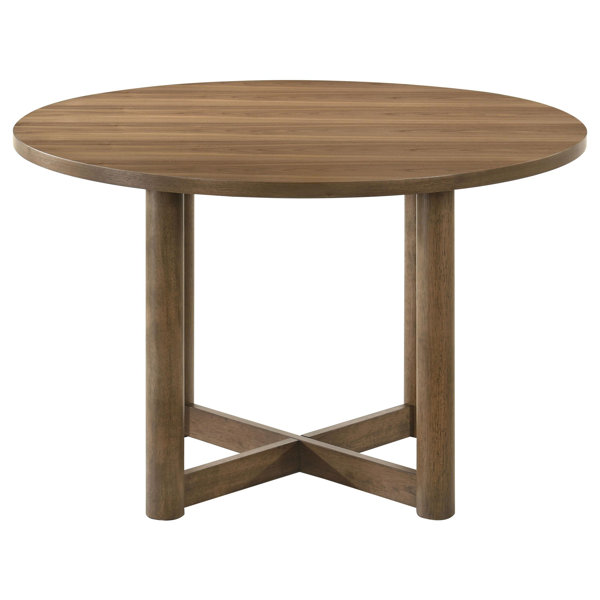 Benjara Billie Dining Table, Brown Wood Frame, Cross Legs, Round 46 ...