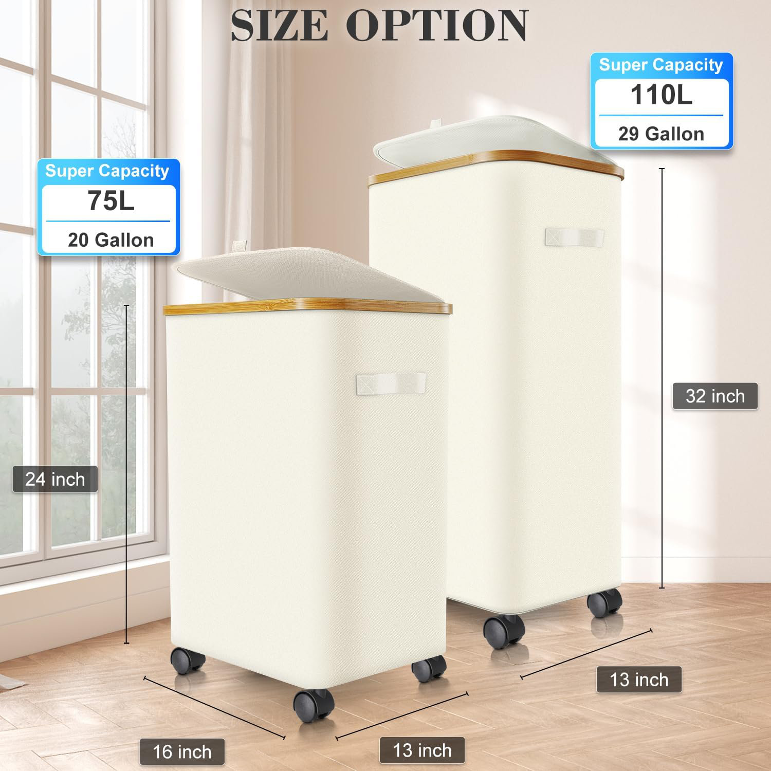 Latitude Run® Laundry Hamper With Wheels,20 Gal (75L) Laundry Basket ...