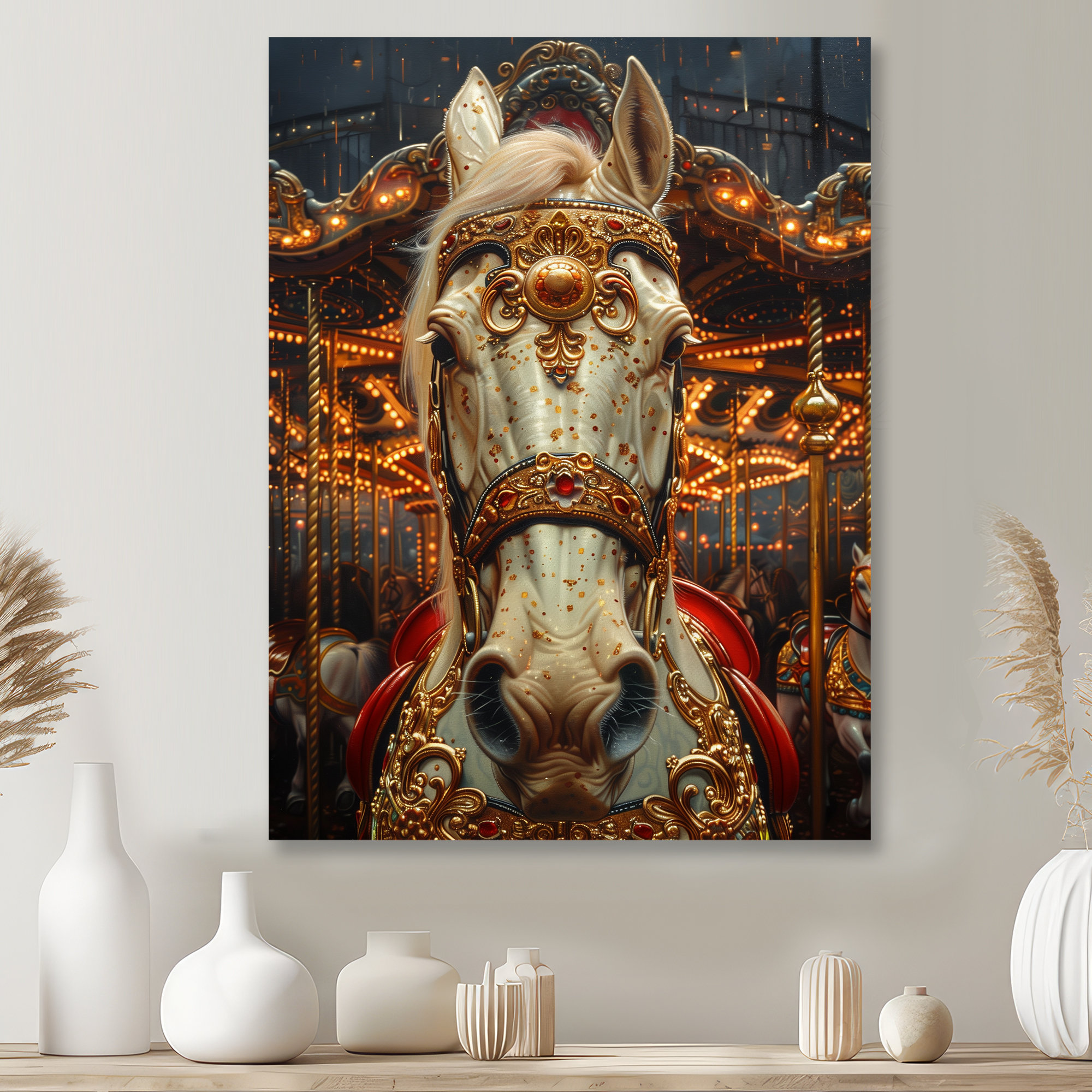 Charlton Home® Gold White Fairy Tale Horse Carousel II - Carousel Wall ...