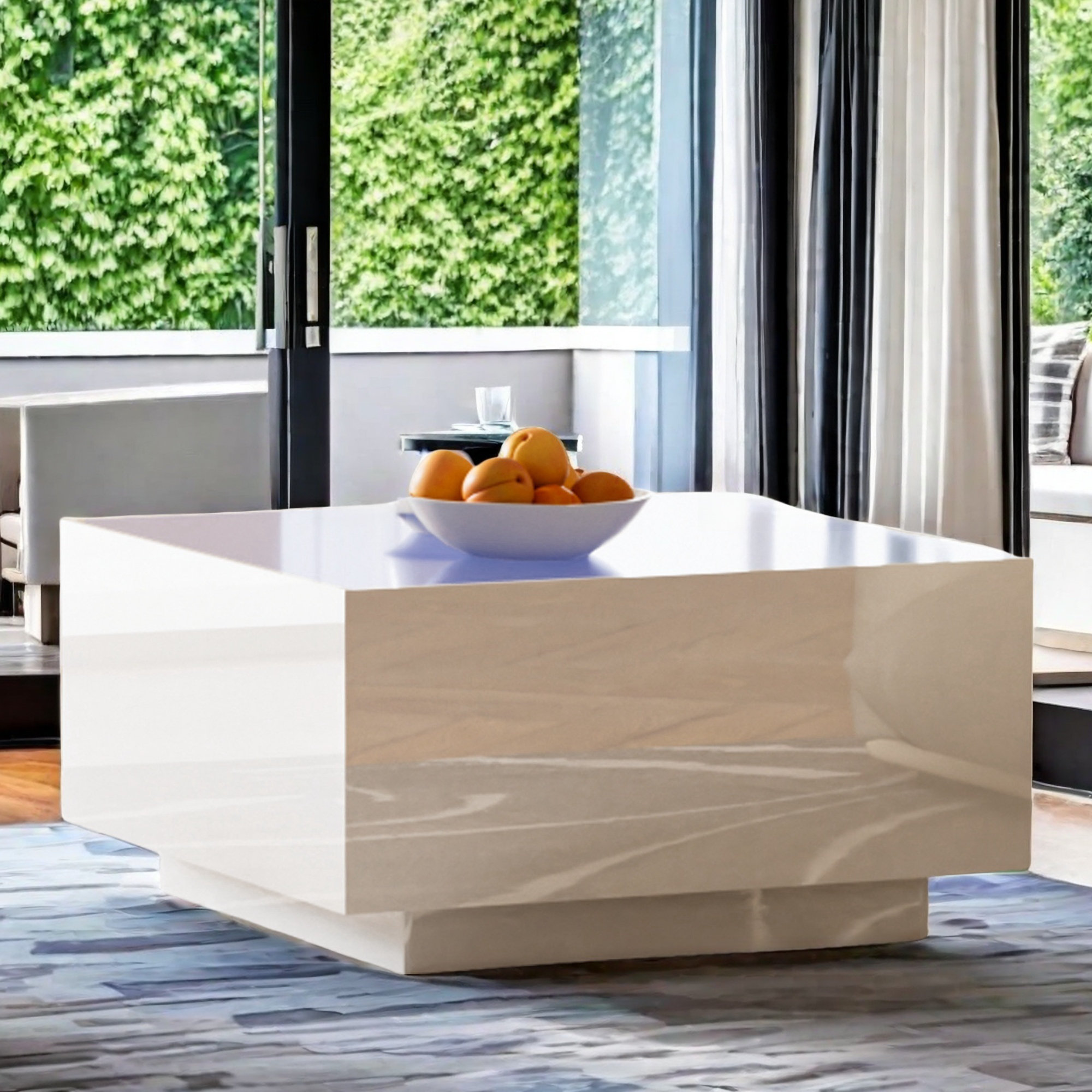 Ivy Bronx Square High Glossy Coffee Table With Led Strip Lights And 5mm ...