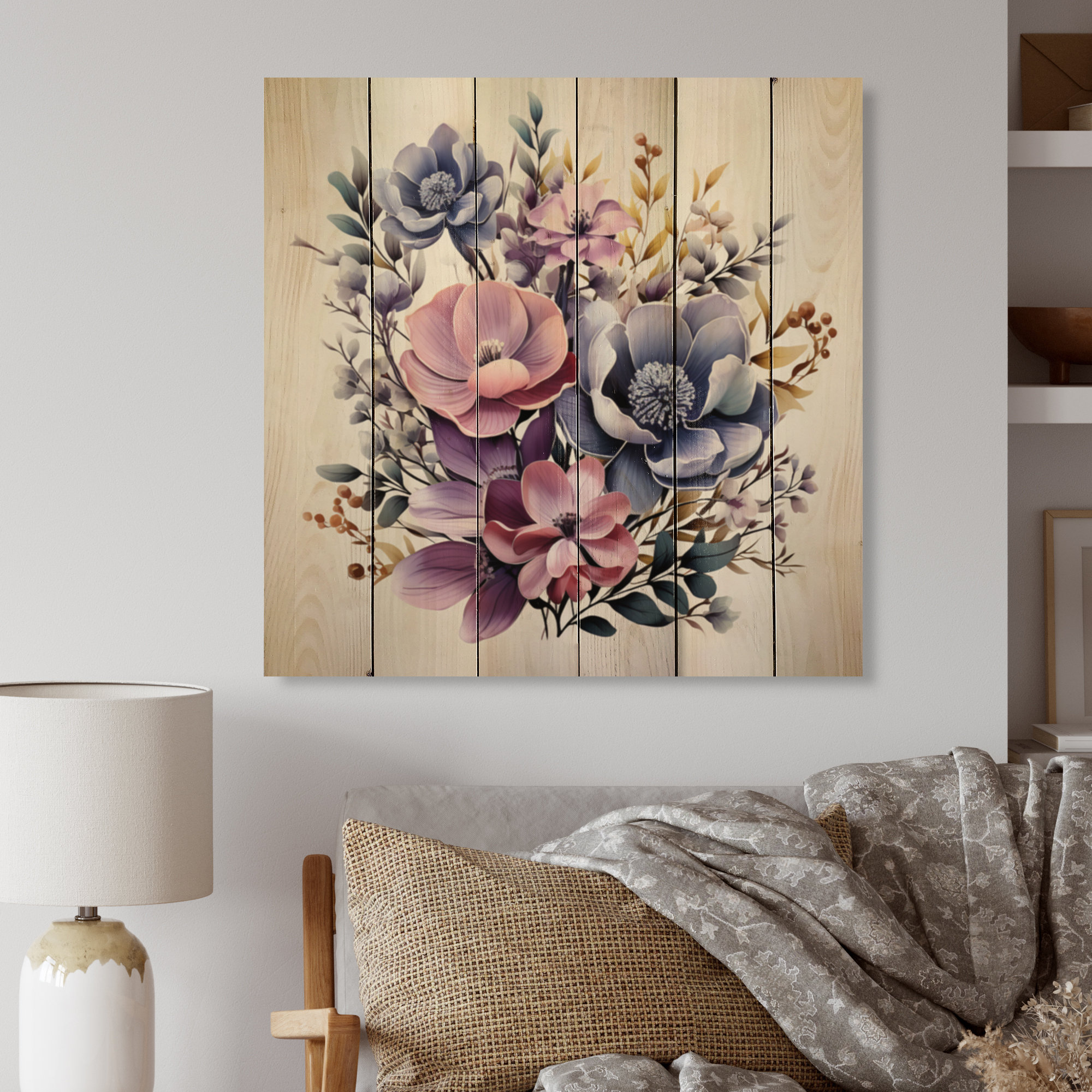 Red Barrel Studio® Kattleya Purple Minimalism Bouquet On Wood Print ...