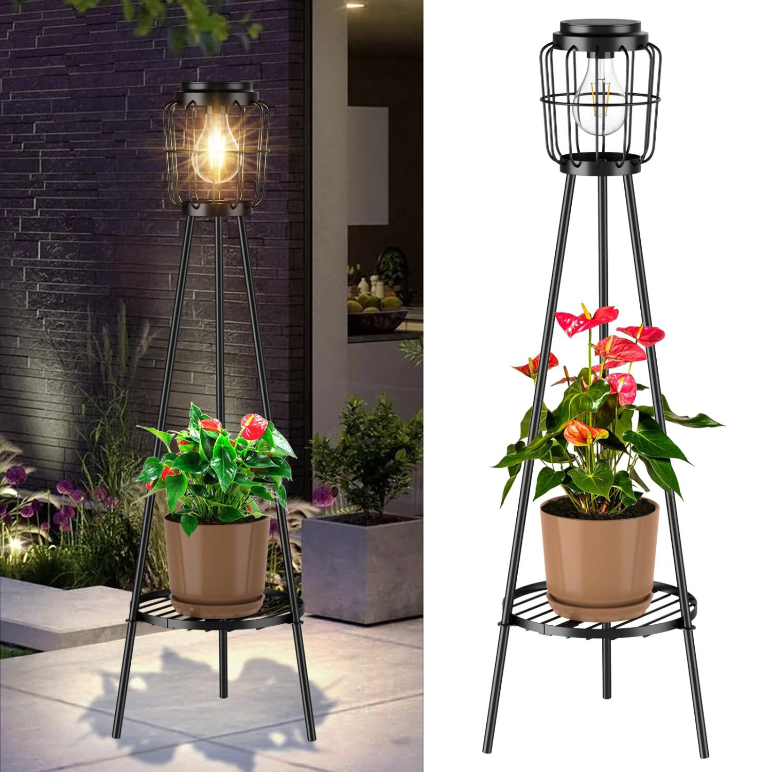RISEKAR Solar Lights Outdoor with Plant Stands, Solar Floor Lamp with ...
