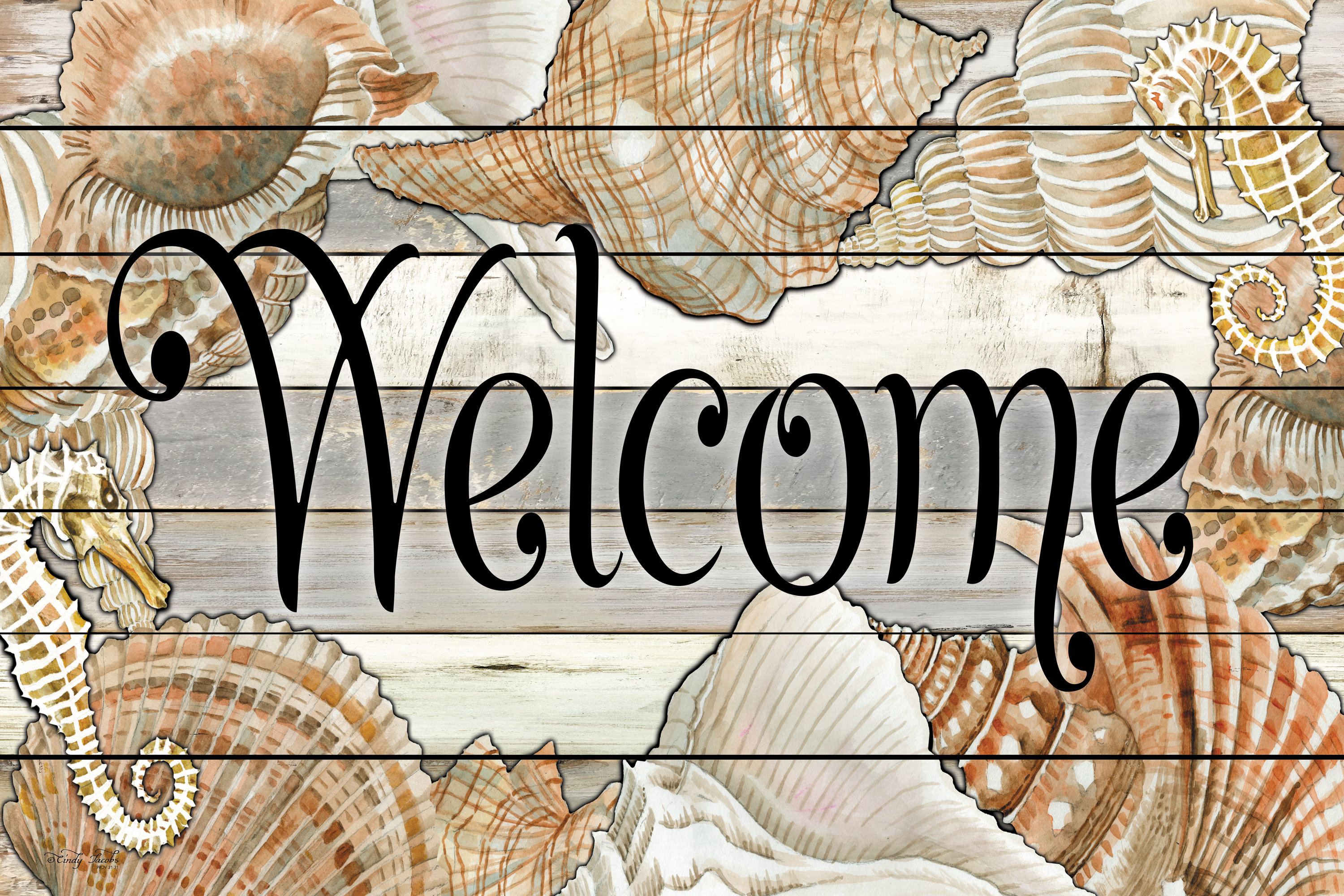 Highland Dunes Welcome Shells On Canvas by Cindy Jacobs Textual Art ...
