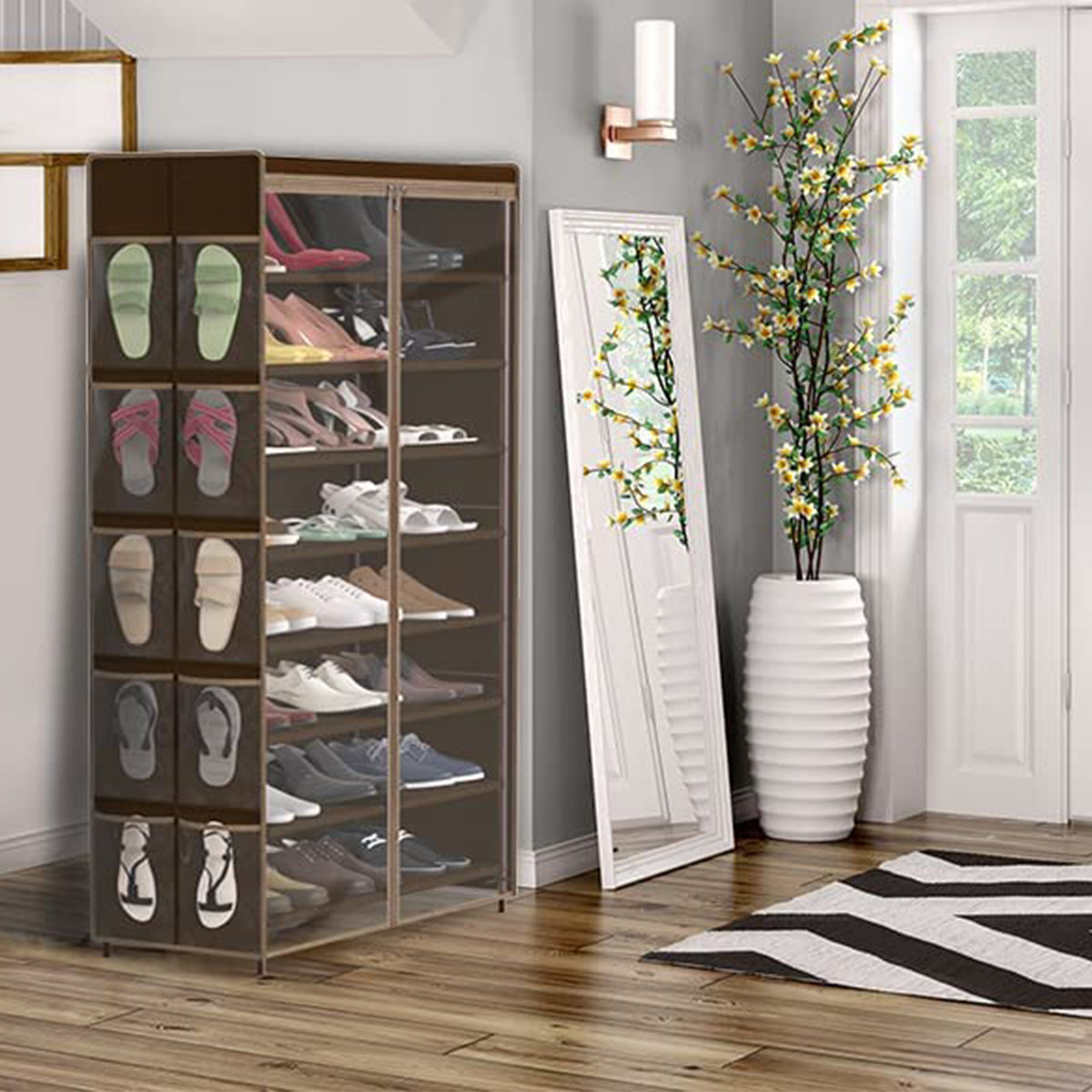 Rebrilliant 8 Tiers Shoe Rack With 10 Hanging Side Pockets And Clear ...