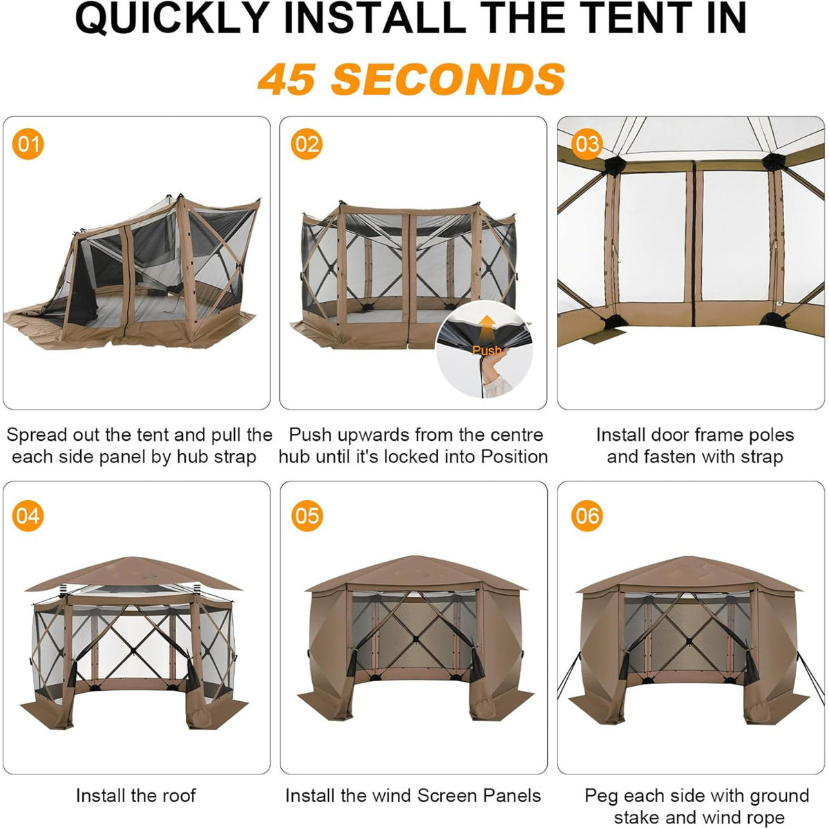 Huahui 12X12 Ft Brown Pop Up Gazebo - Instant Stargazing Screen Canopy ...