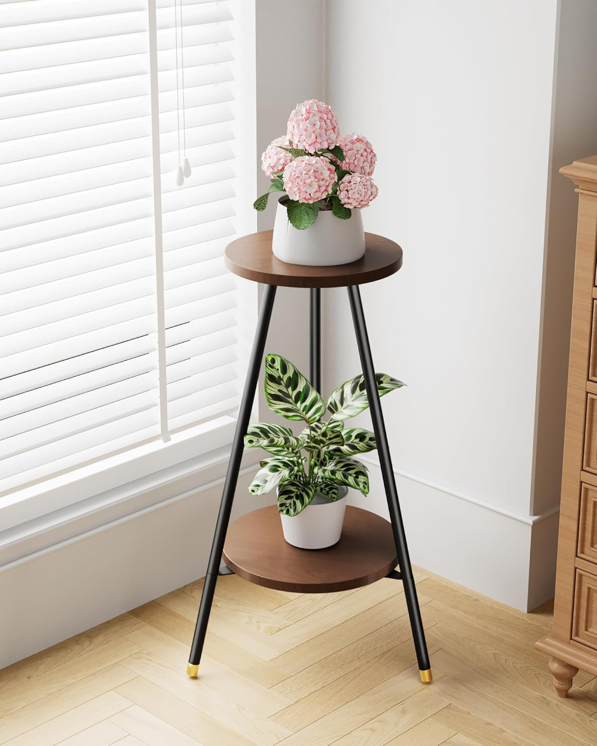 17 Stories Corner Wood 2 Tier Plant Stand ,Mid Century Modern Decor ...