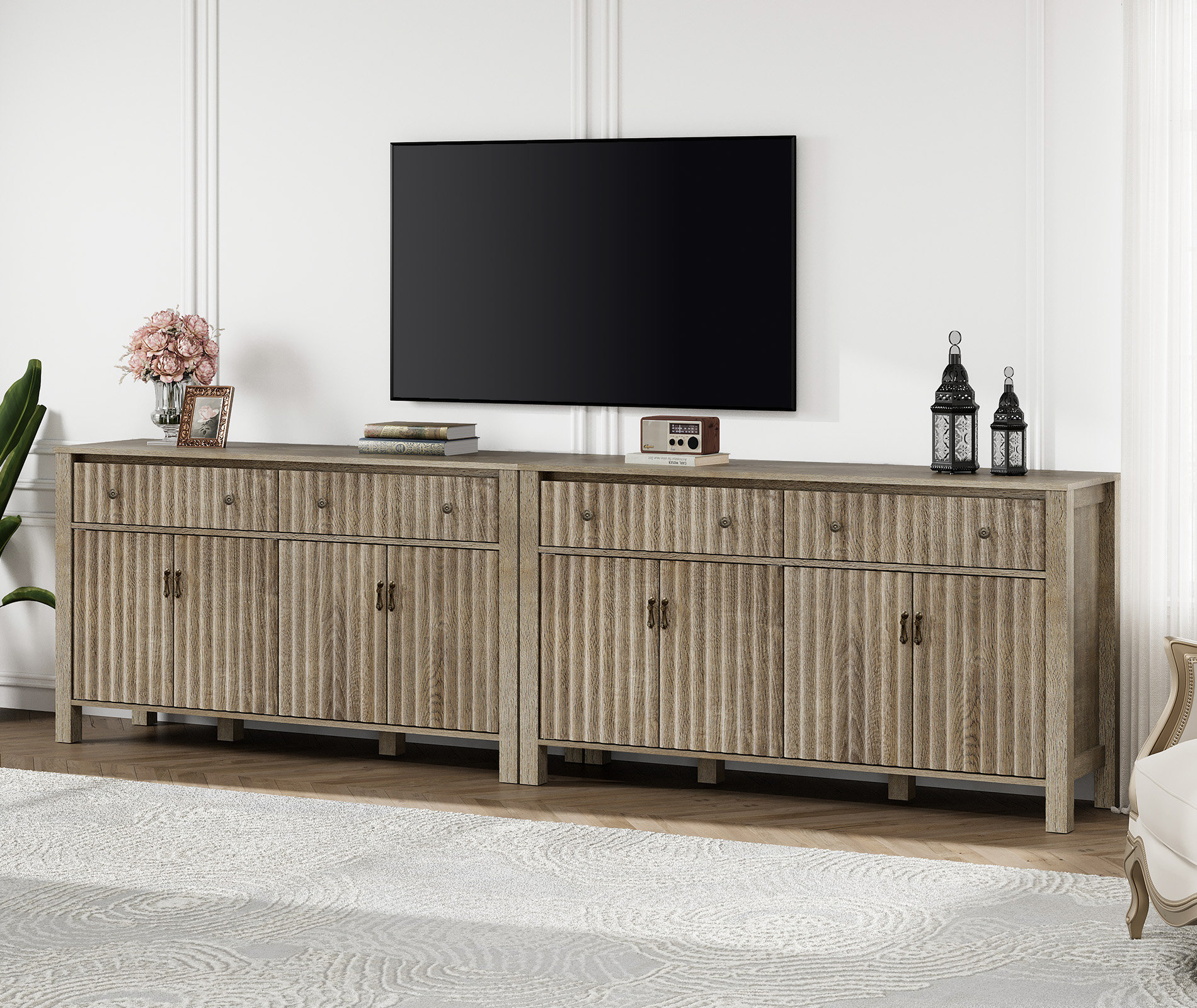 Millwood Pines Red Barrel Studio® 114'' Farmhouse Tv Stand For Tvs Up ...