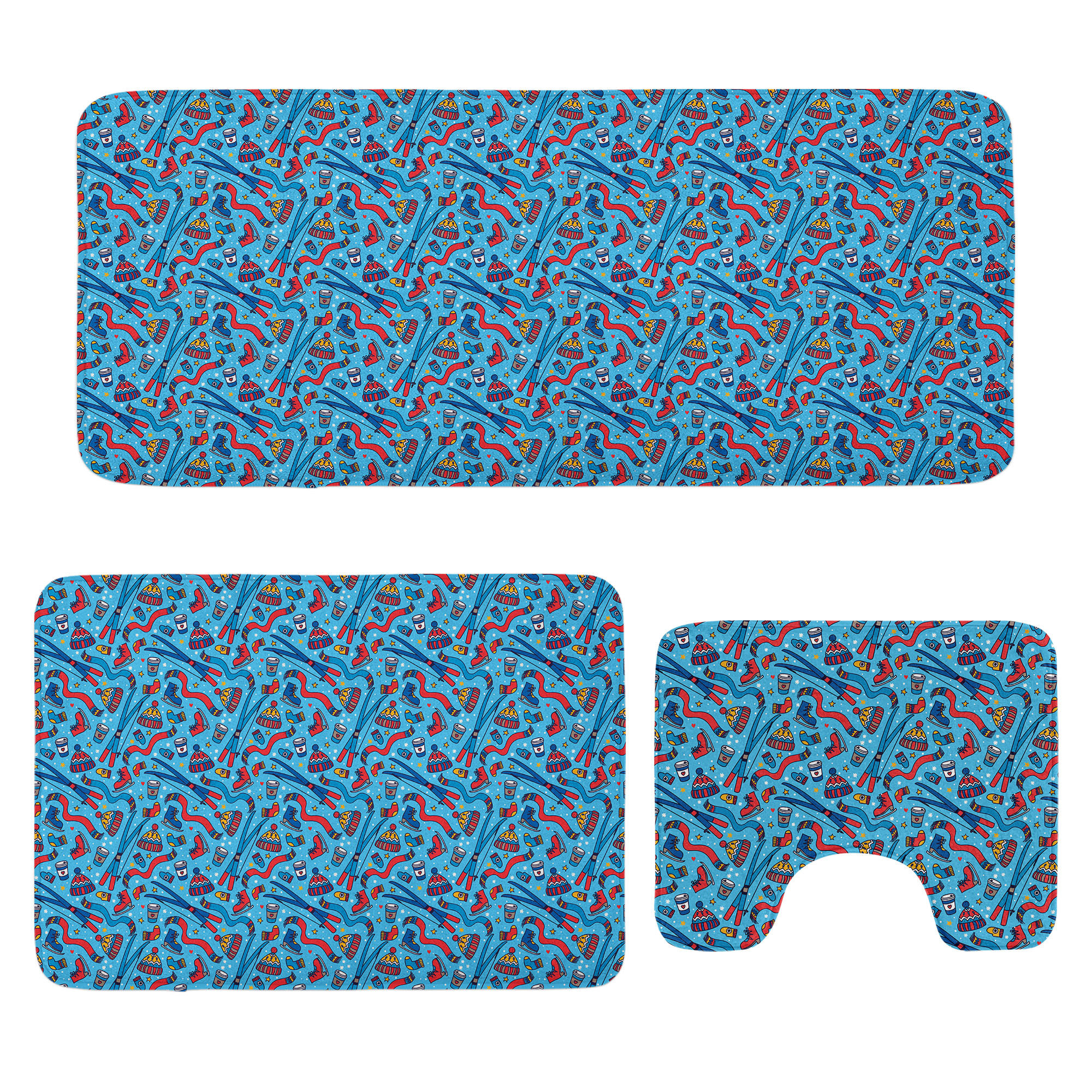 Dovecove Ski Bathroom Rug Set 3 Pieces U-Shape & Rectangle Mats Sky ...