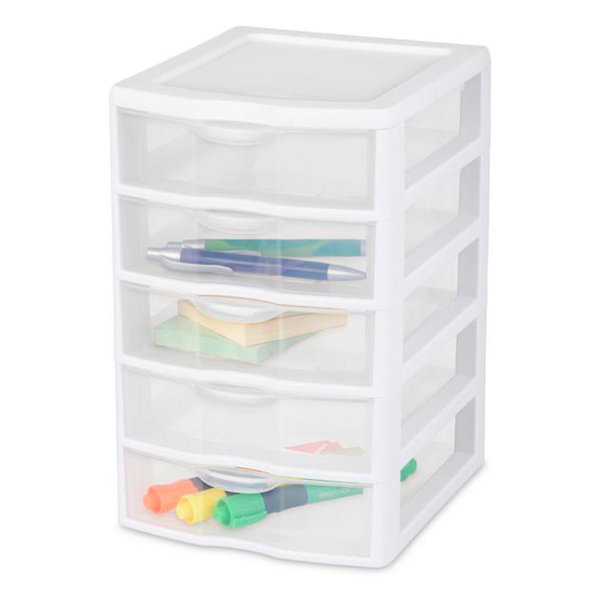 Sterilite Clearview Small Plastic 5 Drawer Desktop Storage Bin System ...