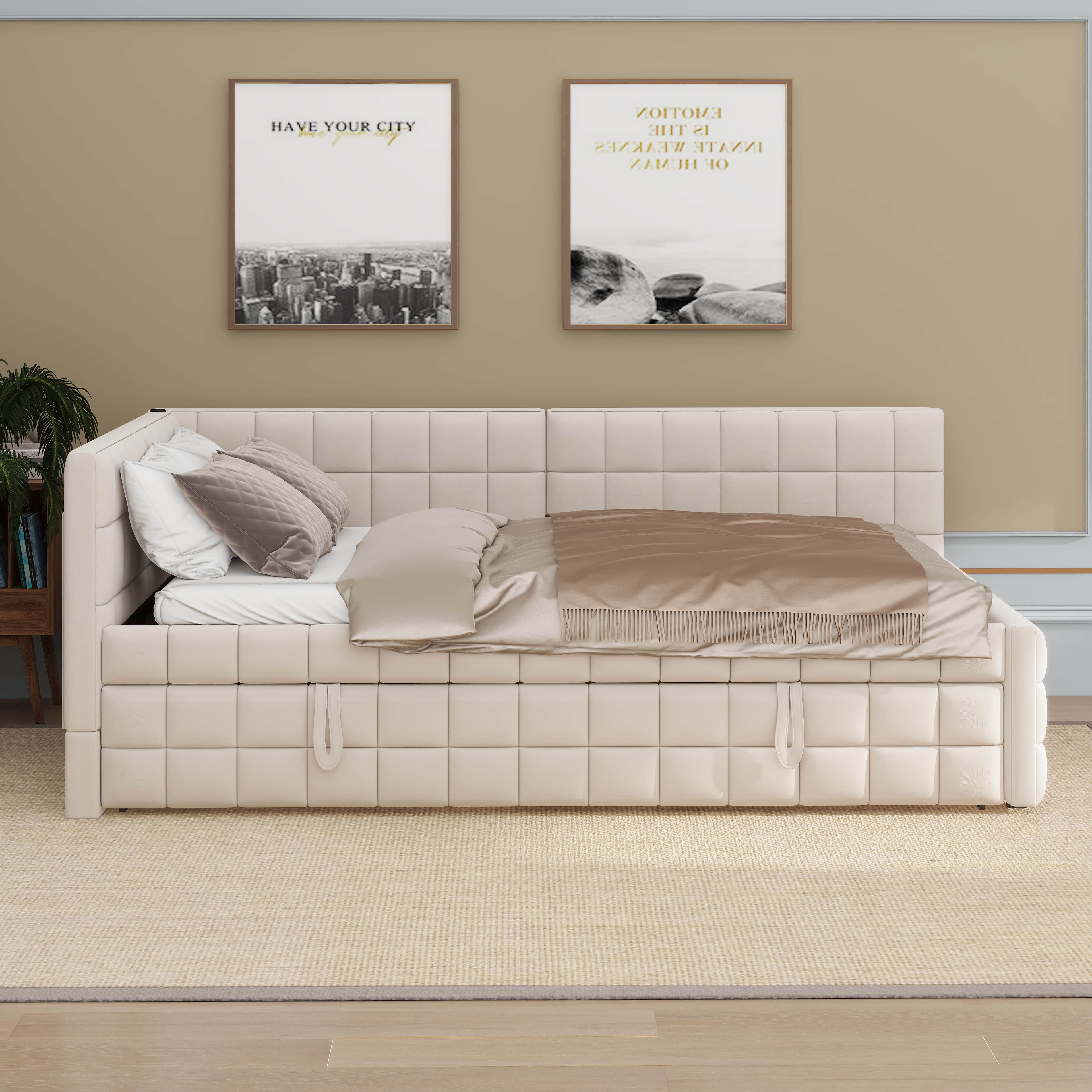 Mercer41 Full Size Upholstered Daybed With Pop Up Trundle Bed,Velvet ...