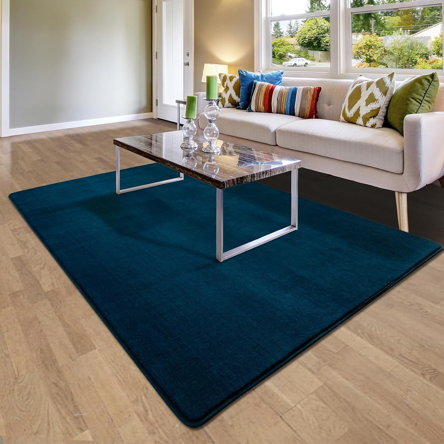 Latitude Run® Shag Living Room Area Rug, 6X9 Navy Blue Washable Fuzzy ...