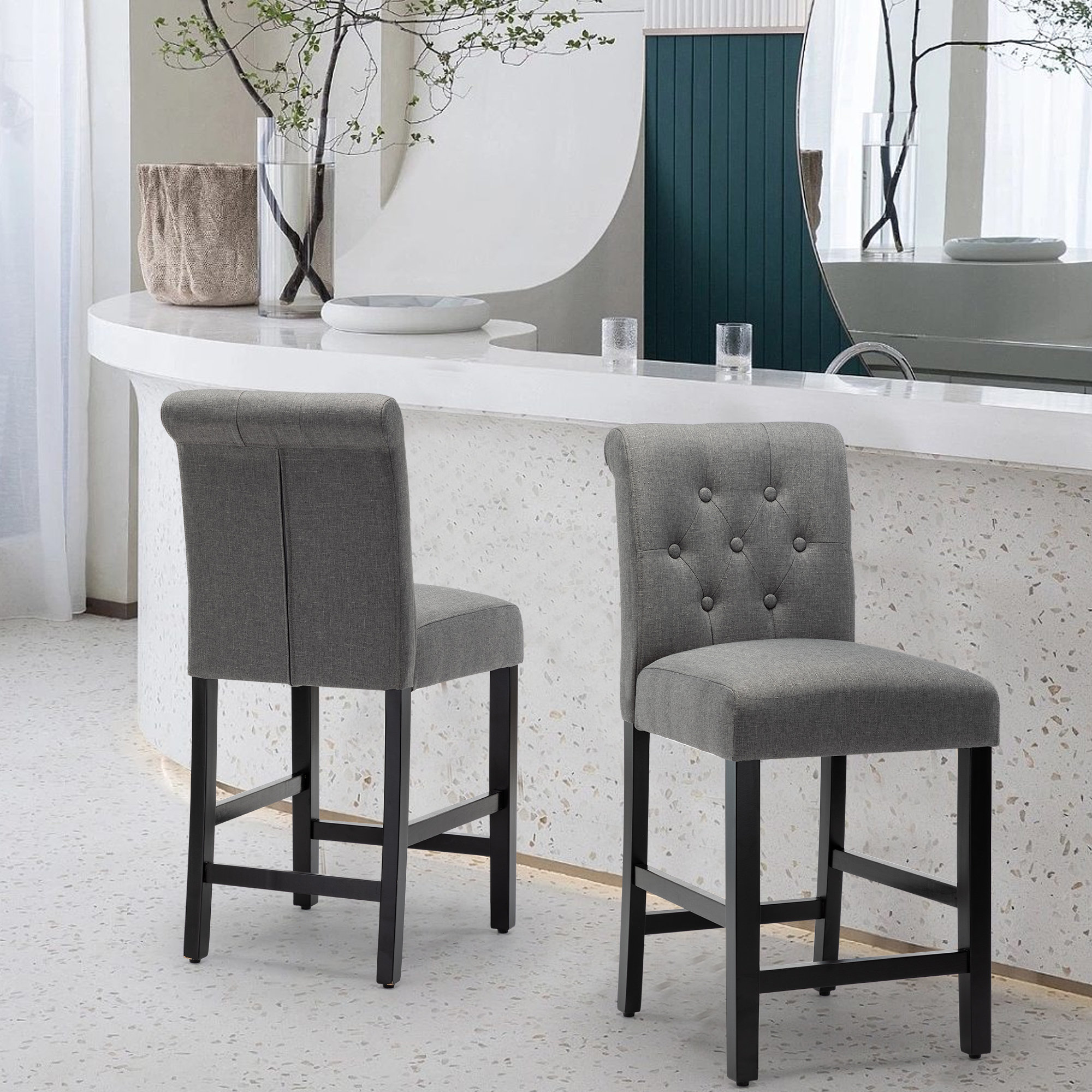 Red Barrel Studio® Button Tufting Fabric Upholstered Counter Chairs ...