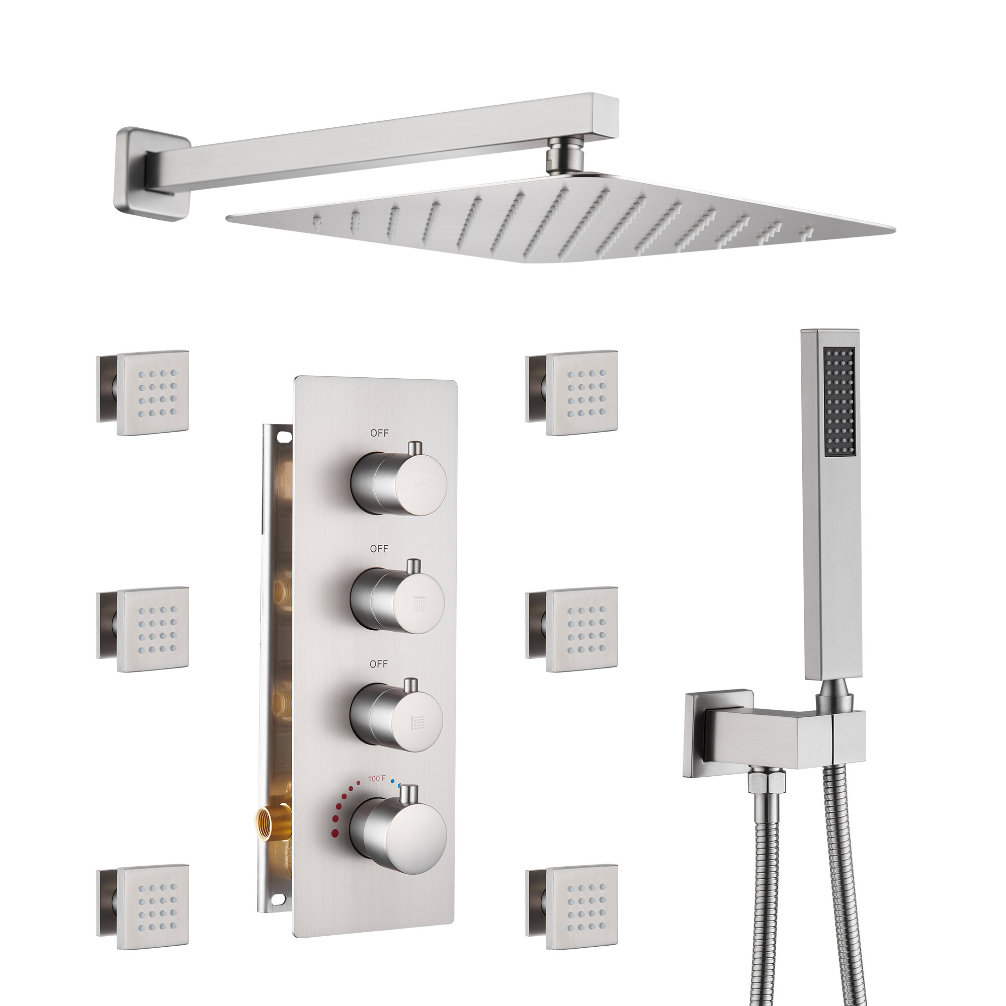 mondawe Herathena 3 Functions Wall Mounted Luxury Shower System with 6 ...