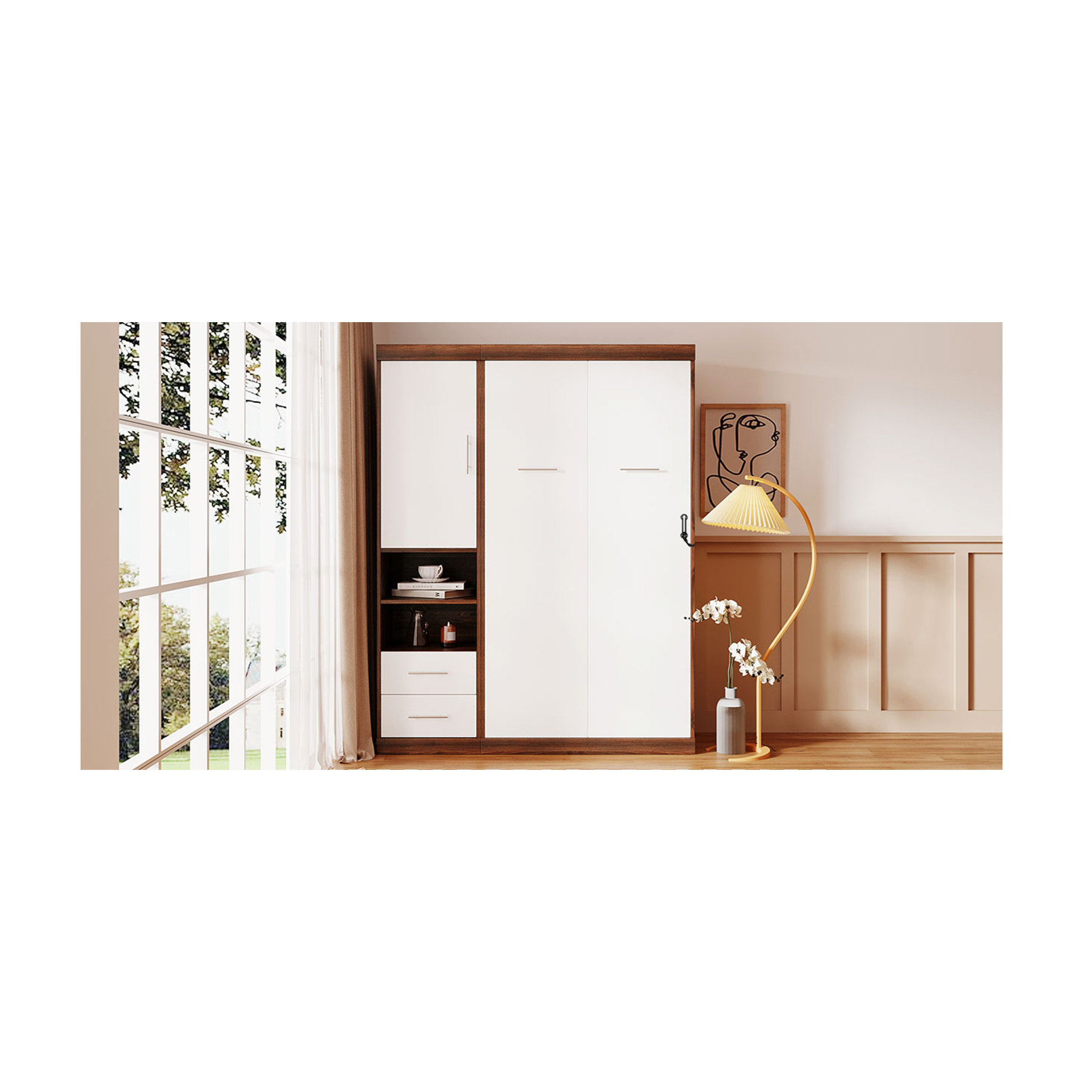 Hokku Designs Full-Size White Murphy Wall Bed With Integrated Cabinet ...