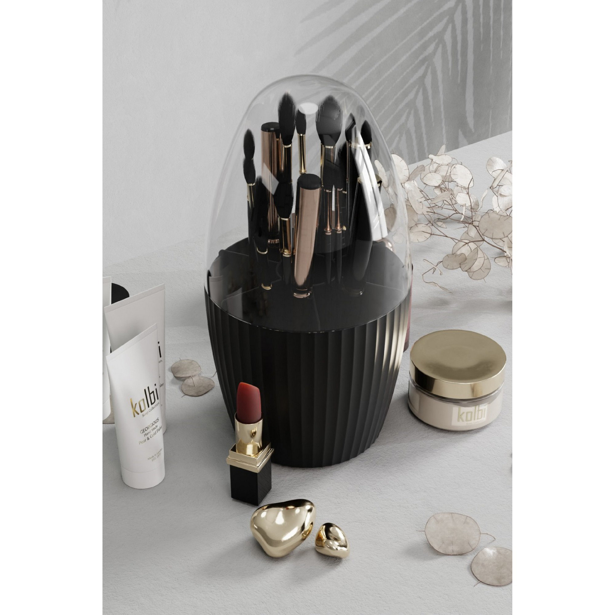Corrigan Studio® Aura Dust-Proof Revolving Brush Holder - Noir Vanity ...