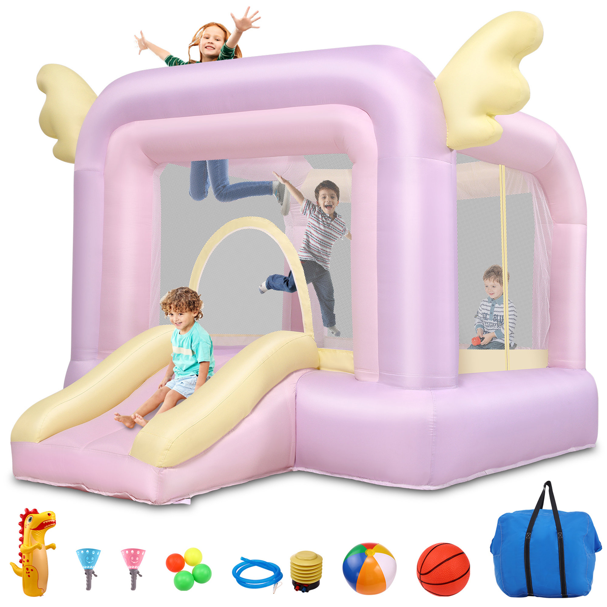 Ancheer Adam 8.9 Ft L X 7 Ft W Cute Cotton Candy Bounce House With ...
