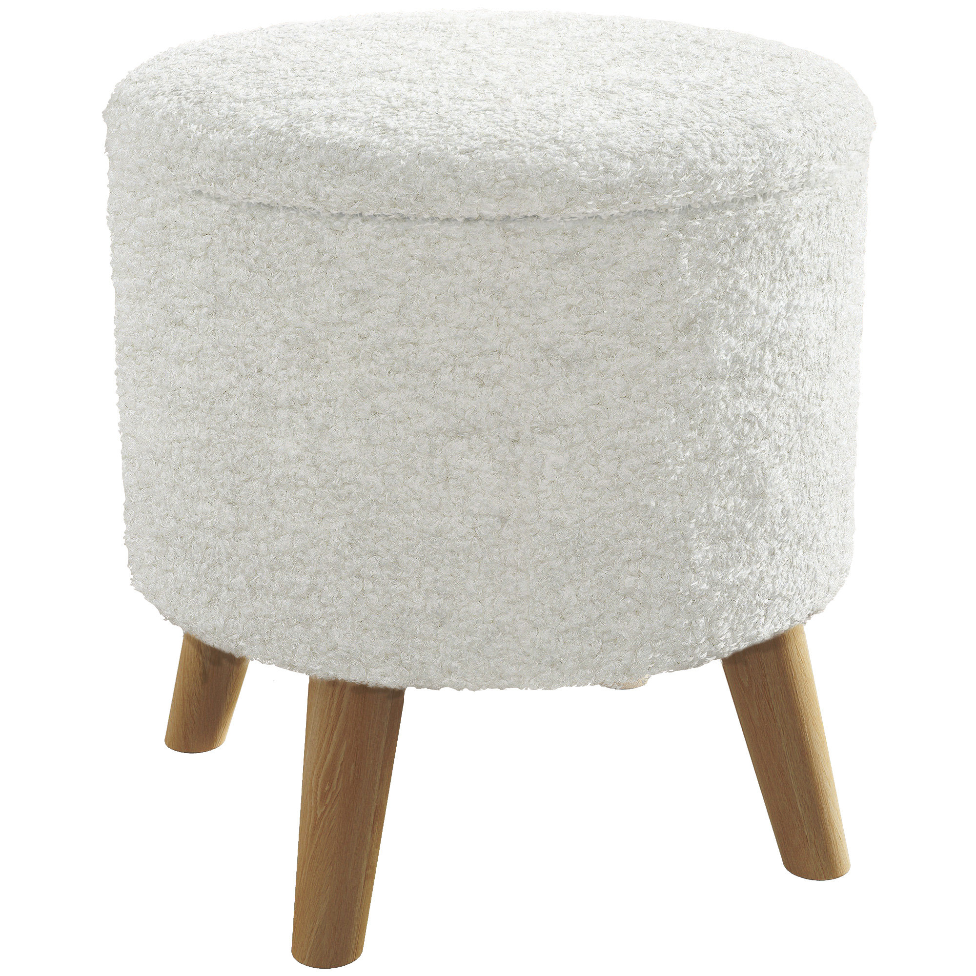 George Oliver Round Storage Ottoman, Linen Fabric Foot Stool with ...