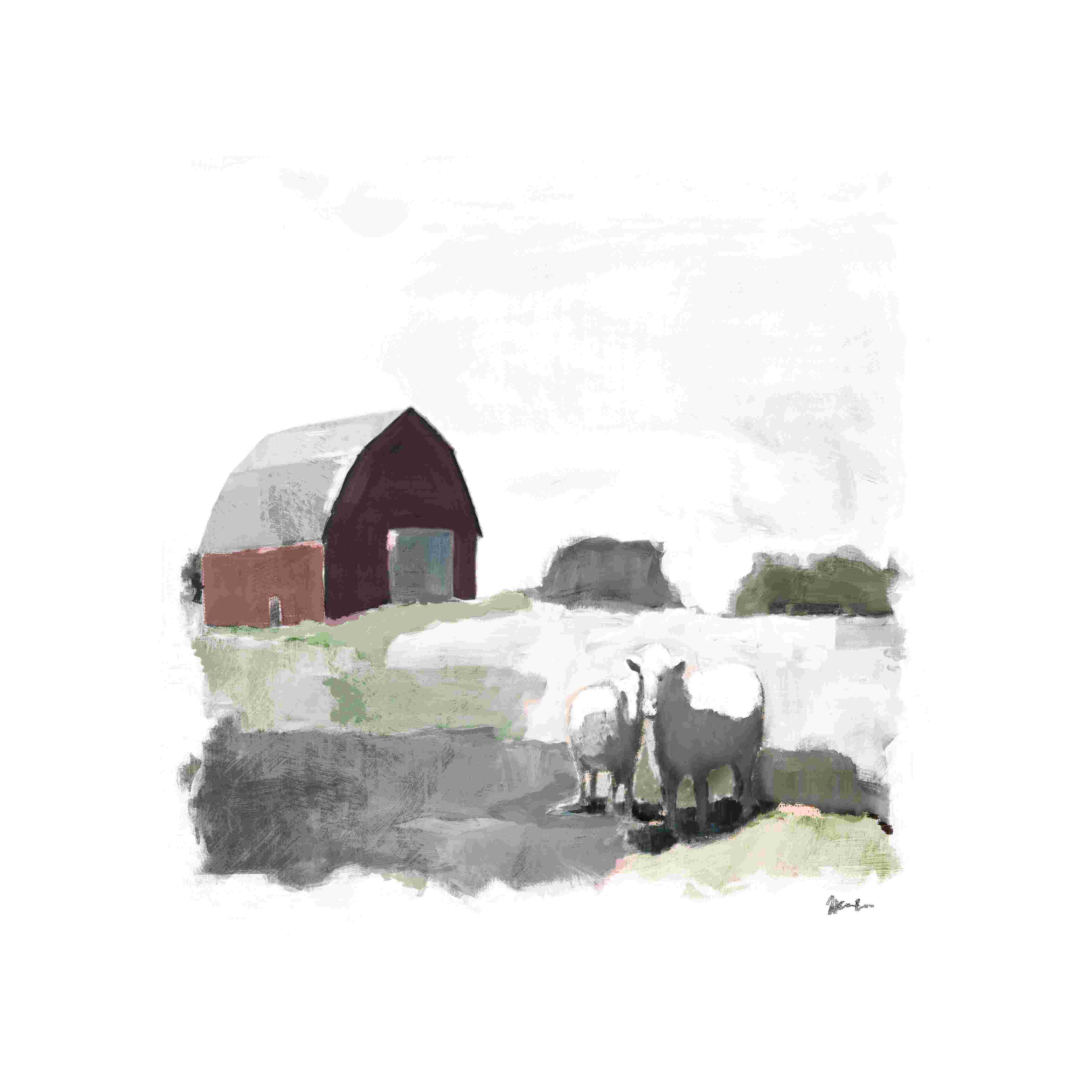 August Grove® Abstract Red Barn And Sheep On Canvas Painting | Wayfair
