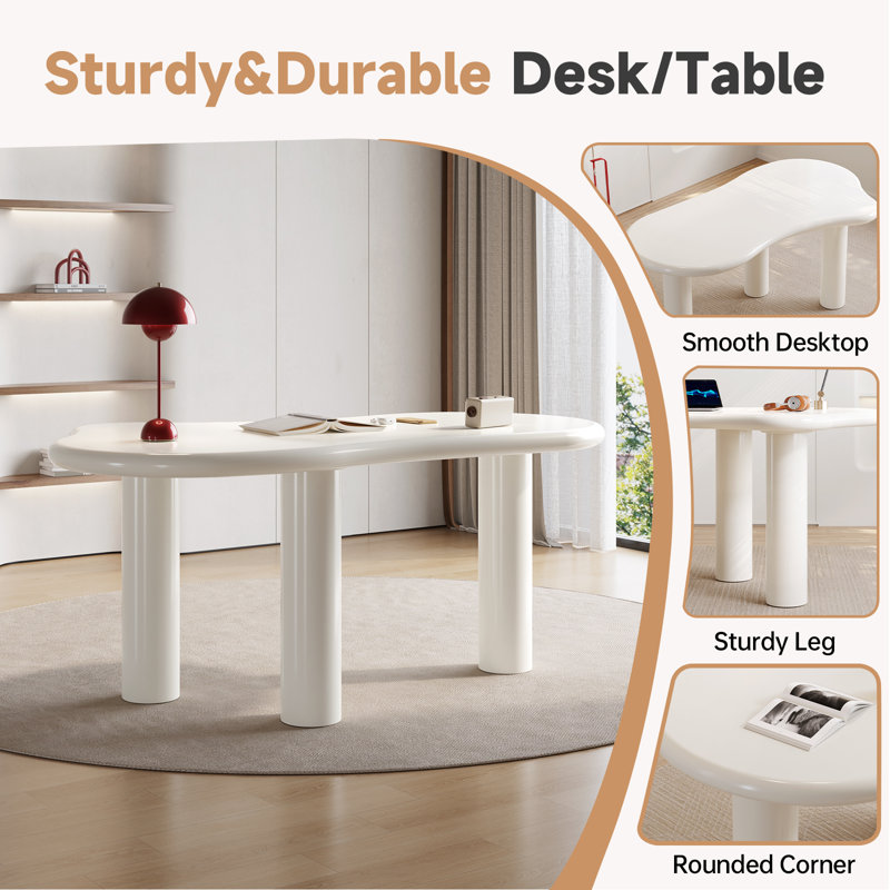 Ivy Bronx 65.98" Irregular Dining Table Modern Cream White Indoor ...