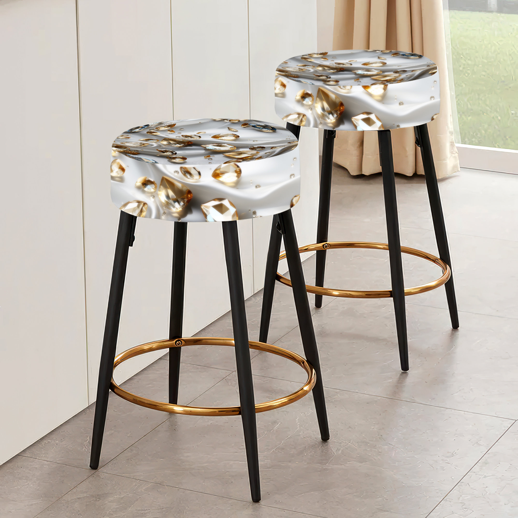 Design Art Grey And Gold Crystal Reflections Glam - Glam Bar Stools Set ...