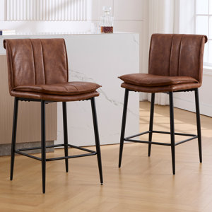George Oliver Modern Upholstered Counter Stool With Backrest, With ...