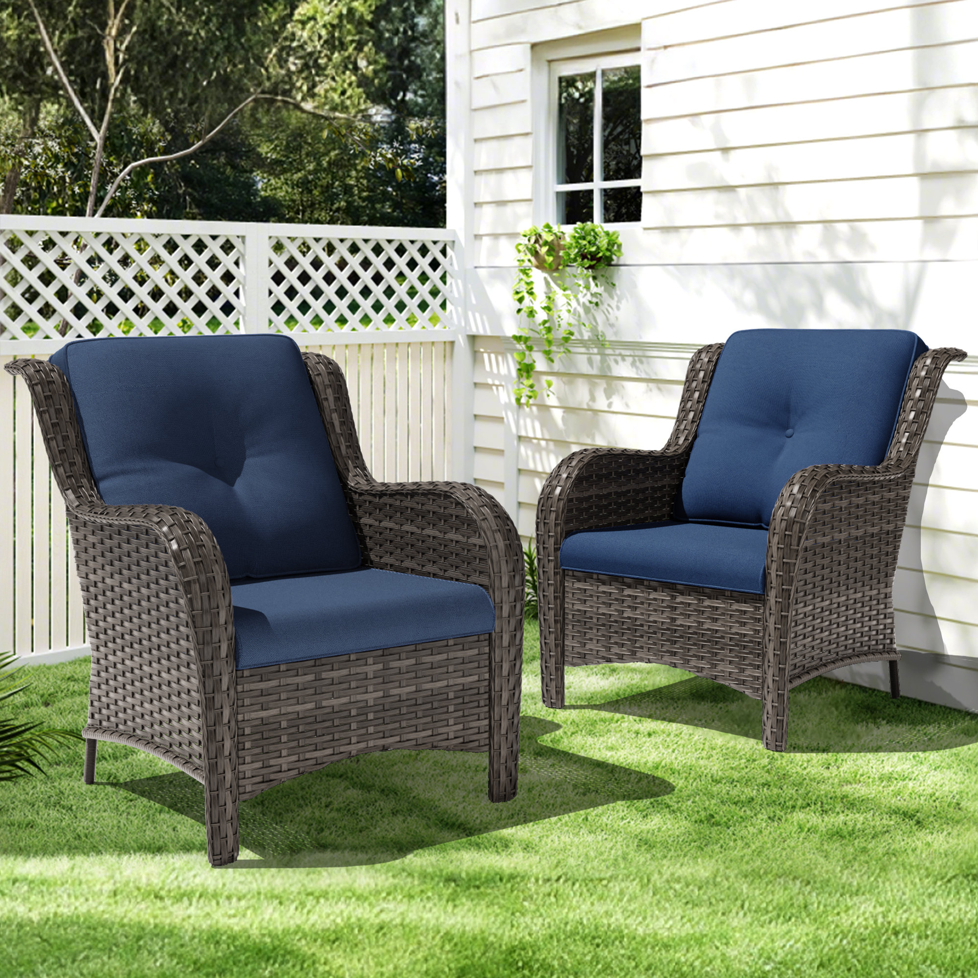 Red Barrel Studio® Anahit Wicker Outdoor Lounge Chair (Set of 2 ...