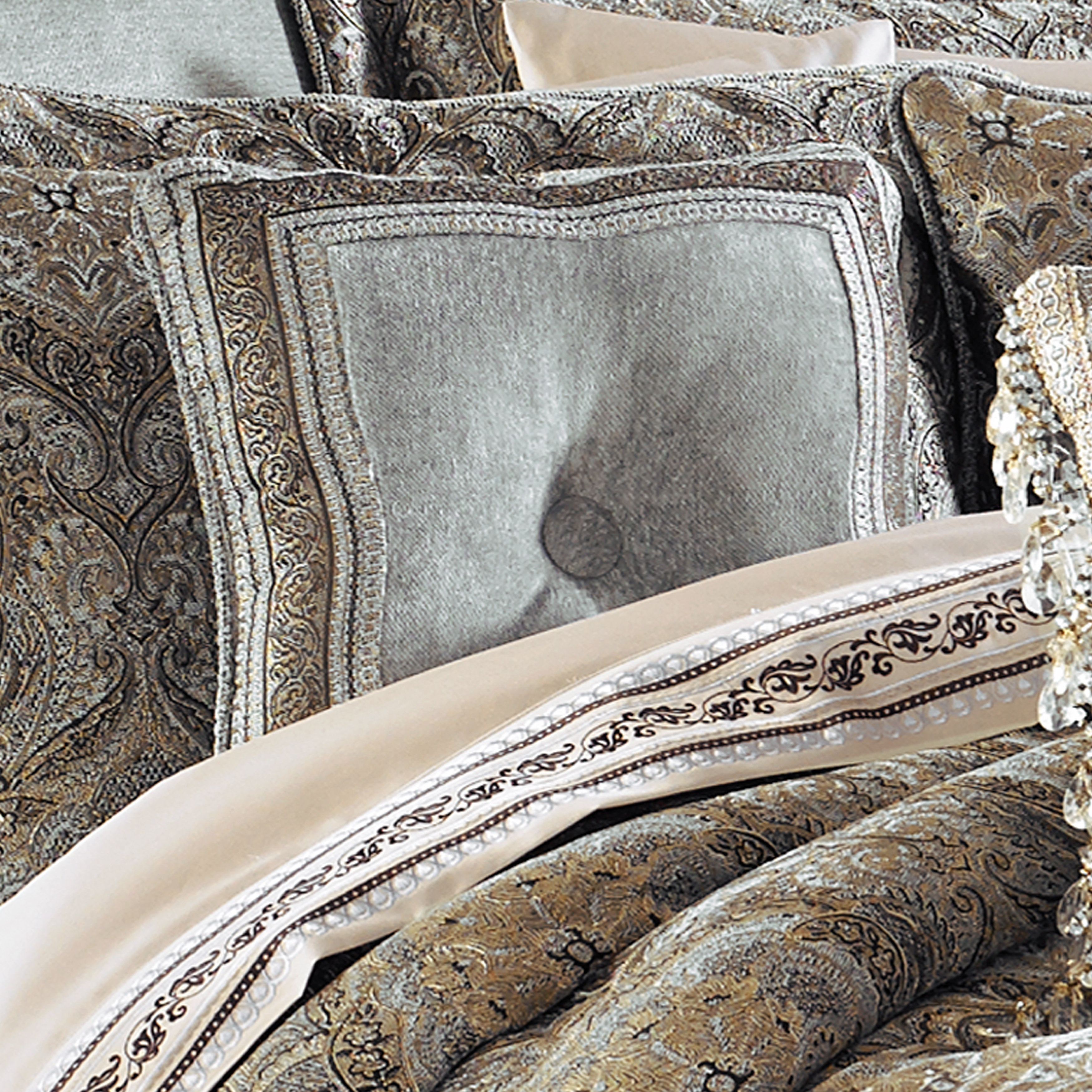 Five Queens Court Paulina 16" Square Decorative Throw Pillow Stone ...
