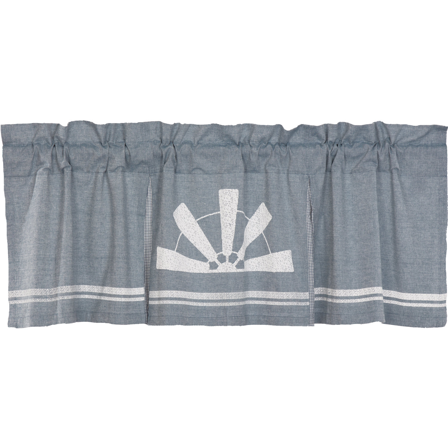 VHC Brands Sawyer Cotton Ruffled 60" Window Valance Denim Blue/White ...