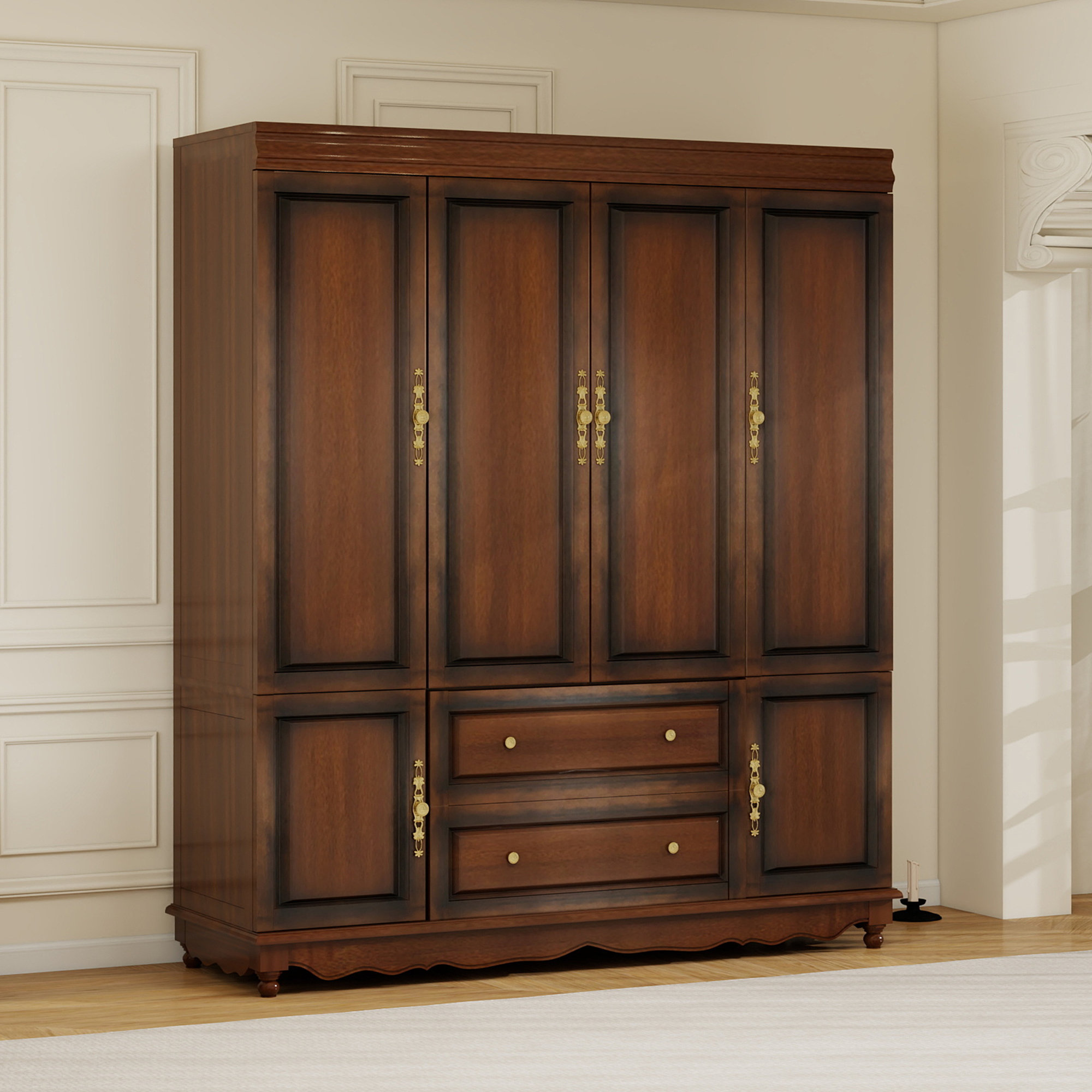 Darby Home Co Large Solid Wood Armoire Wardrobe Closet With 2 Drawers ...