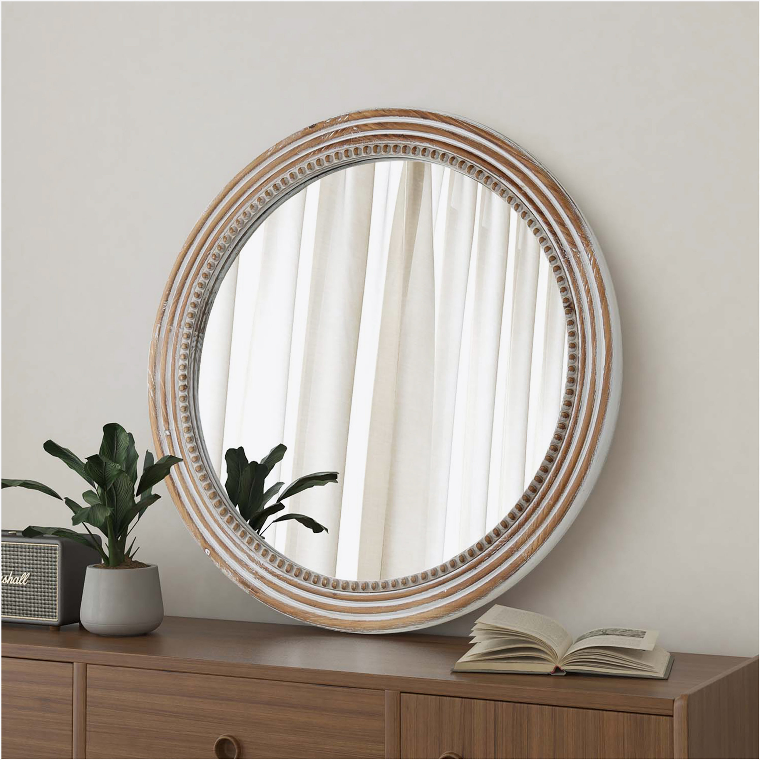 Ophelia & Co. Rustic Round Wall Mirror, 23.62 Inches Wood Circle Mirror ...