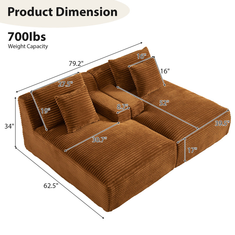 Latitude Run® 79 Inches double sleeper Corduroy Upholstered Chaise ...