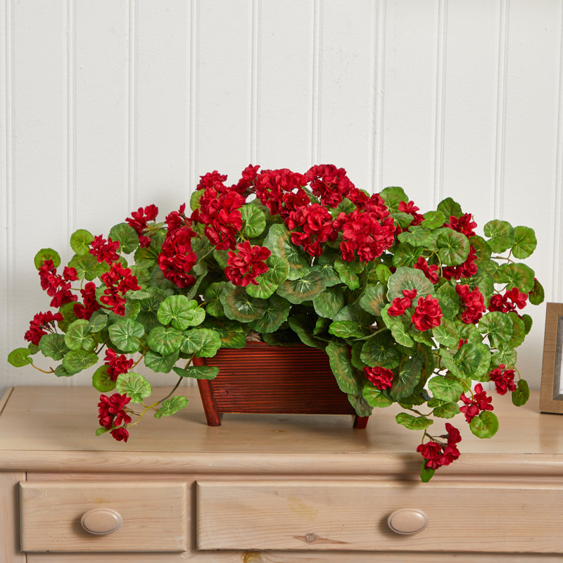 Charlton Home® Artificial Geranium Floral Arrangement in Planter ...