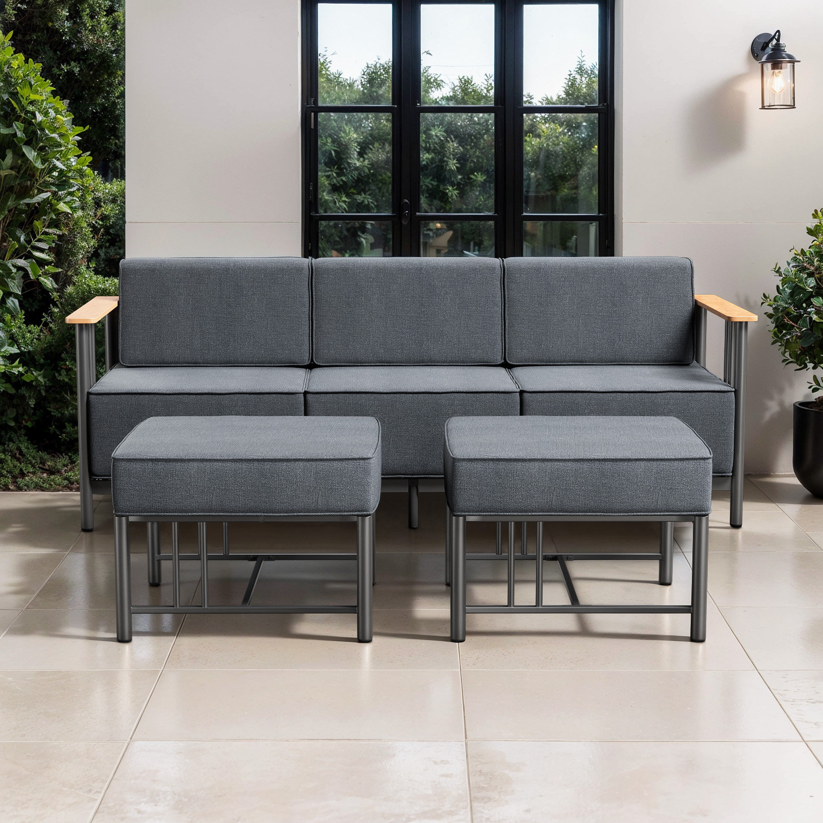 Ivy Bronx Outdoor Patio Modern Style Metal Thick Cushion Sofa With ...