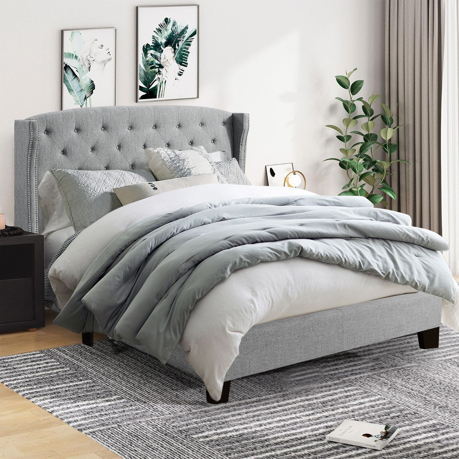 Winston Porter Upholstered Bed Frame - Luxurious Headboard, Elegant ...