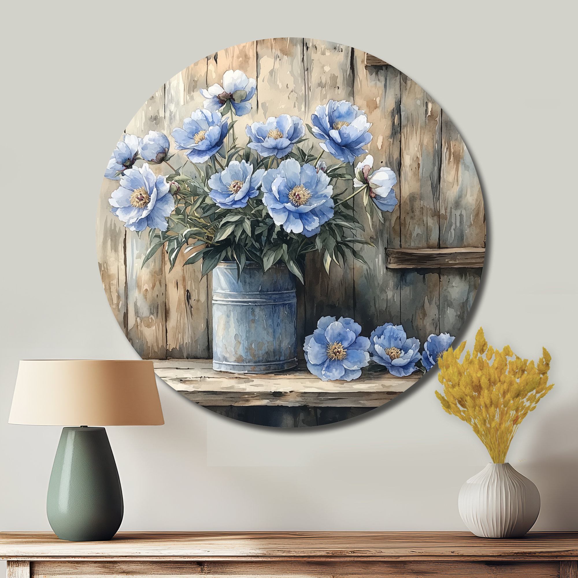 Latitude Run® Steel Blue Peonies By The Shed I - Traditional Blue Metal ...