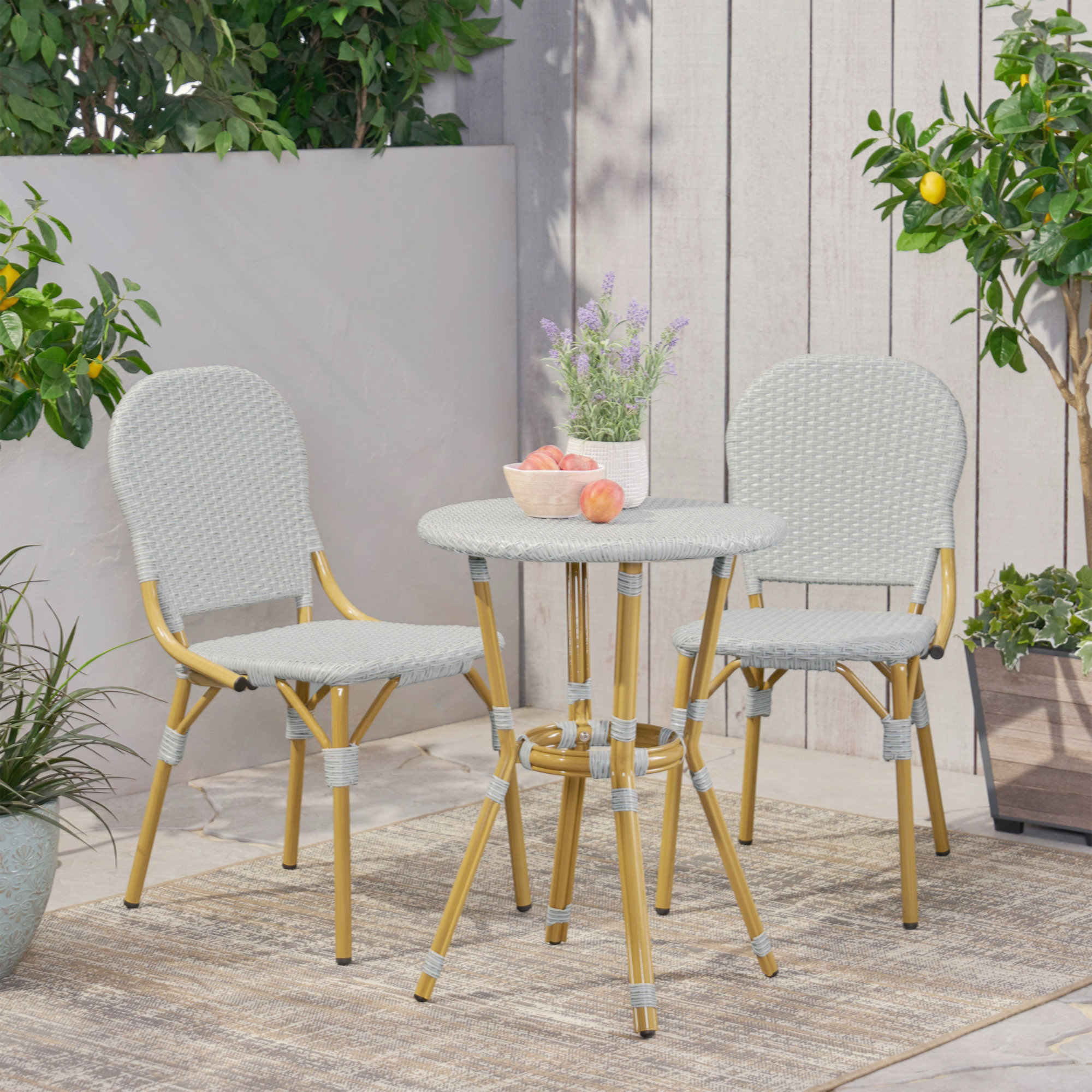 Red Barrel Studio Outdoor Aluminum Armless French Bistro Set, 3-Piece ...