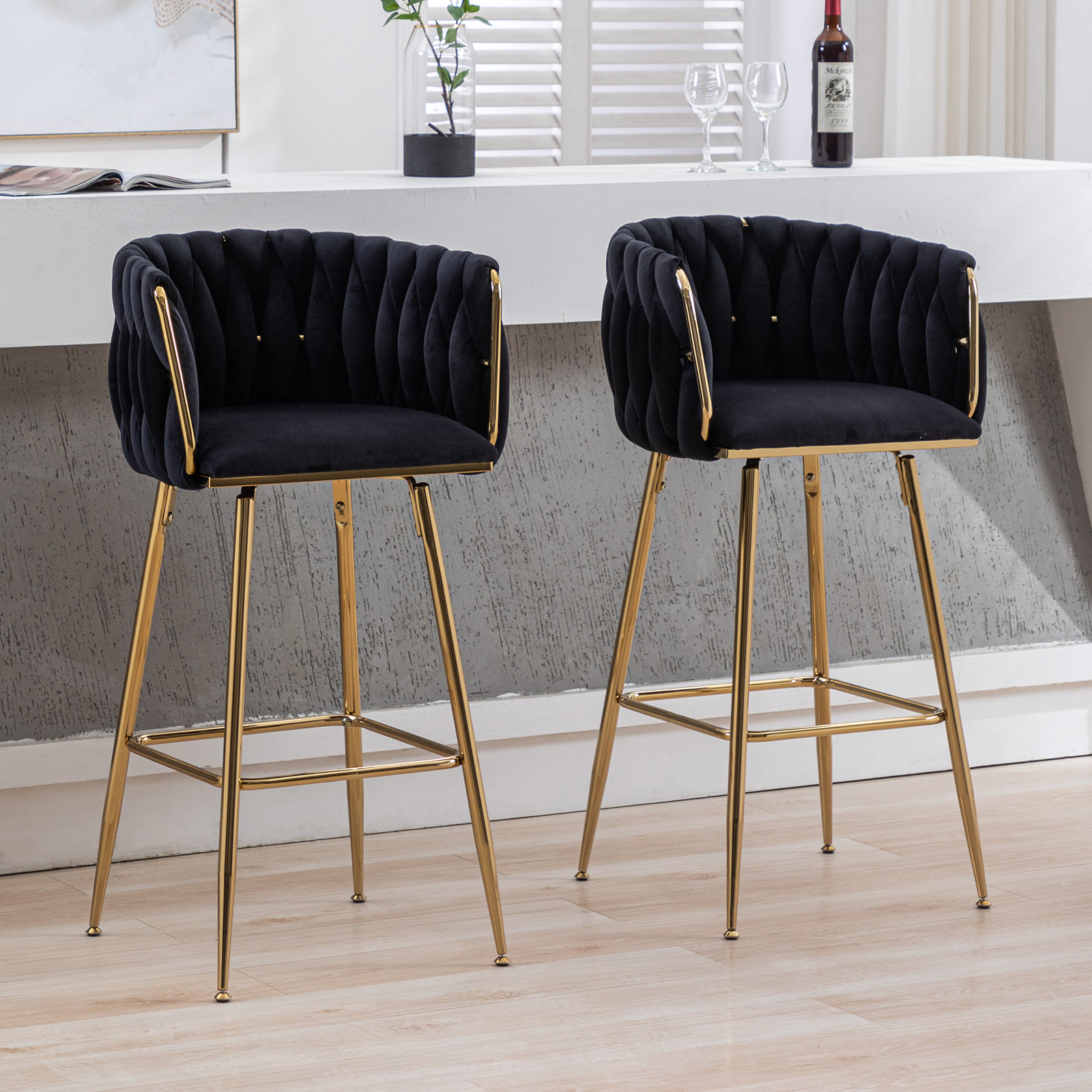 Mercer41 Fiaz Swivel Upholstered Bar Stools Velvet Counter Stools with ...