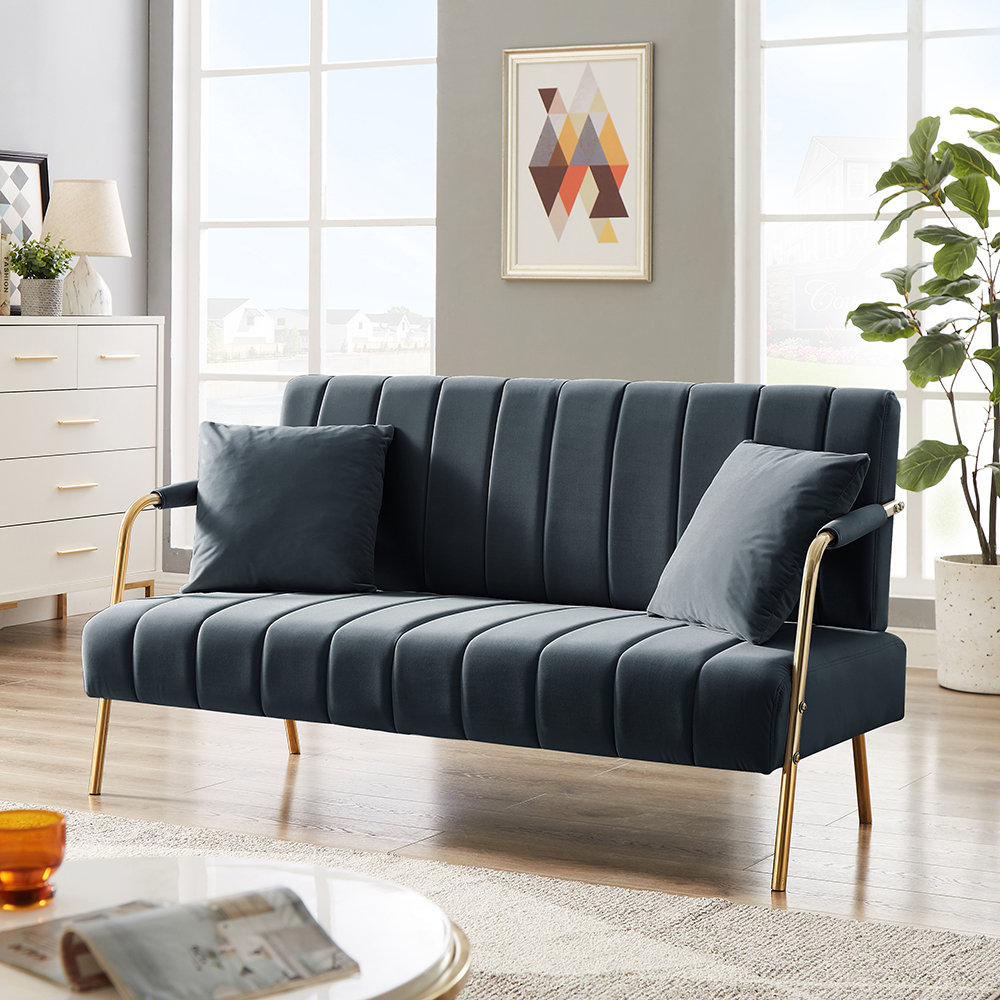 Inbox Zero Nahili Comfortable Loveseat With Two Throw Pillows | Wayfair