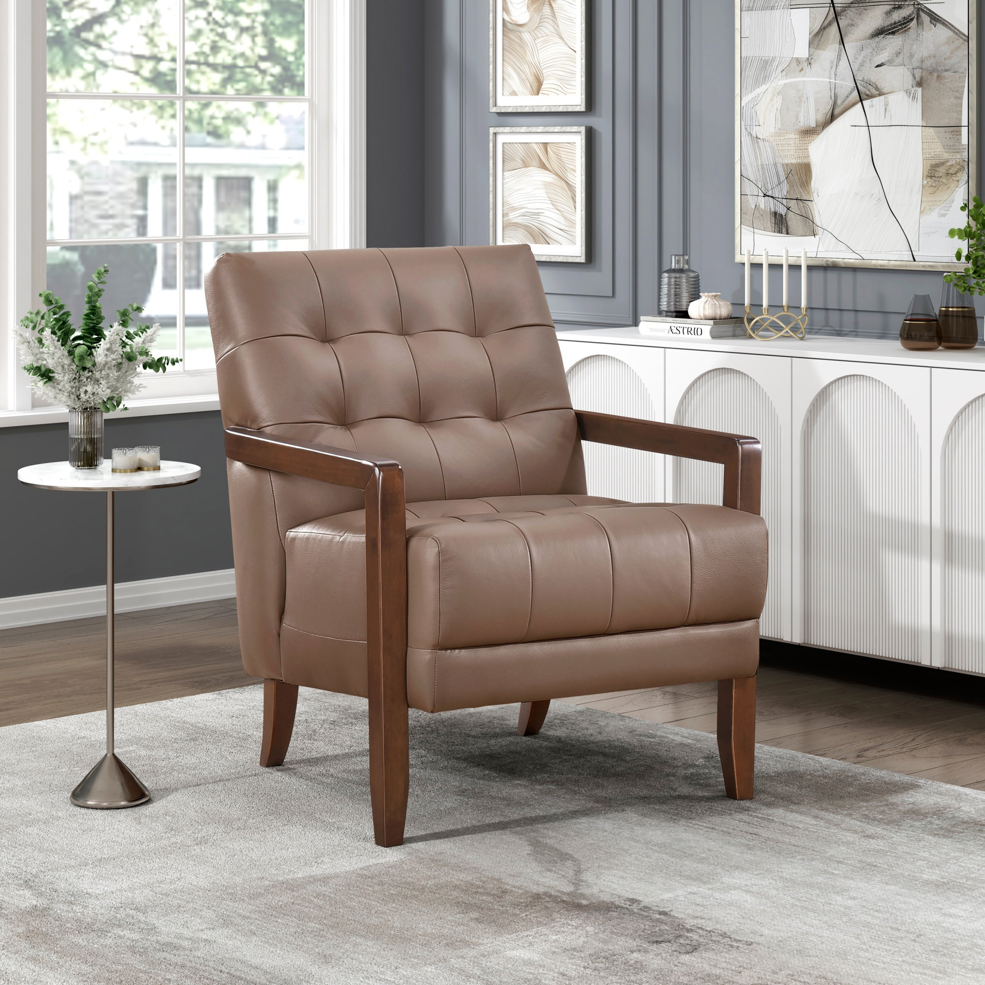 Corrigan Studio Modern Style Accent Chair Leather Upholstered Tufted ...