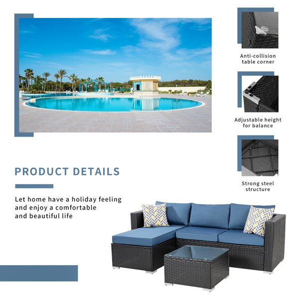 Wade Logan® Harbaugh 3 - Person Outdoor Seating Group with Cushions ...