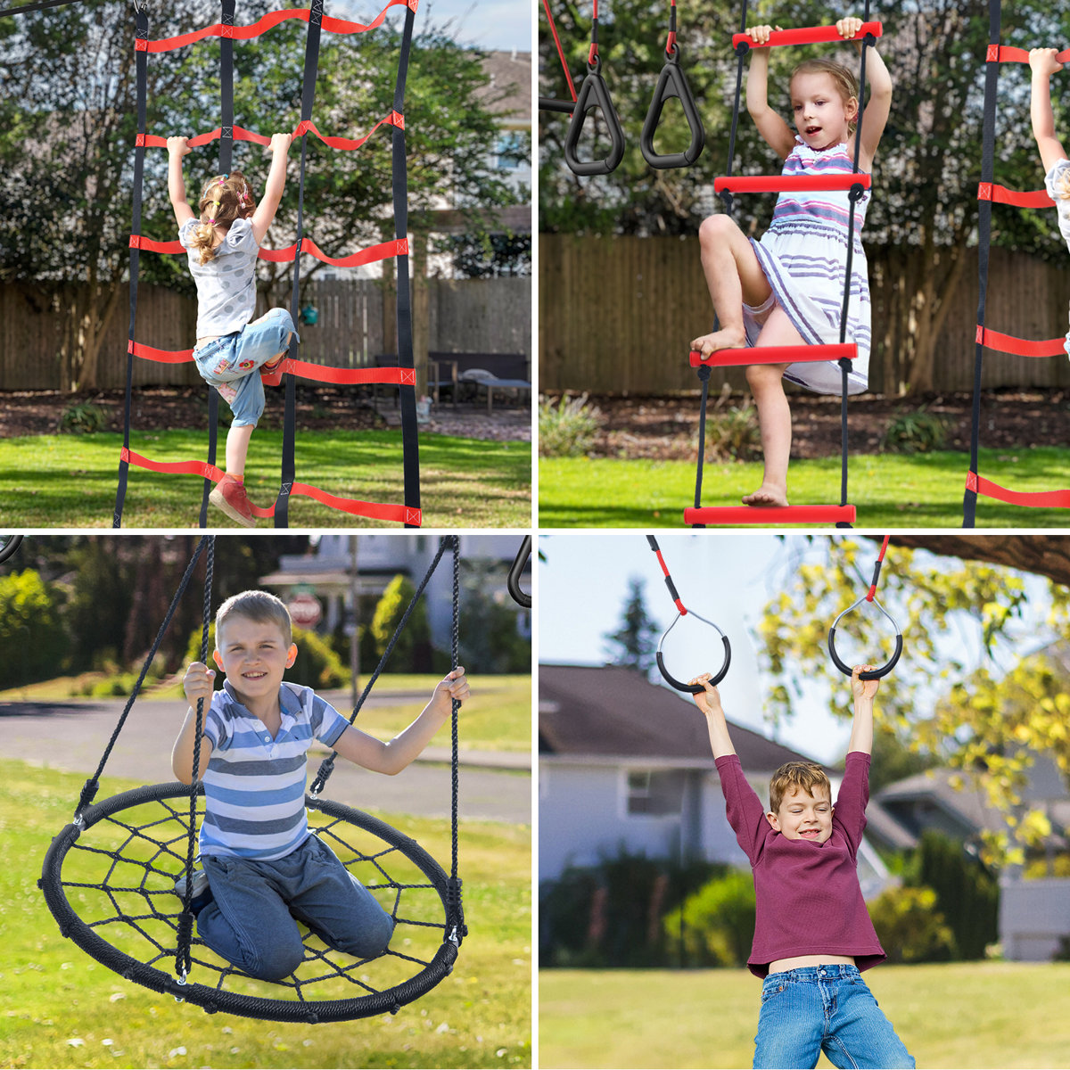 Klo Kick 50ft Ninja Warrior Obstacle Course for Kids with Spider Swing ...