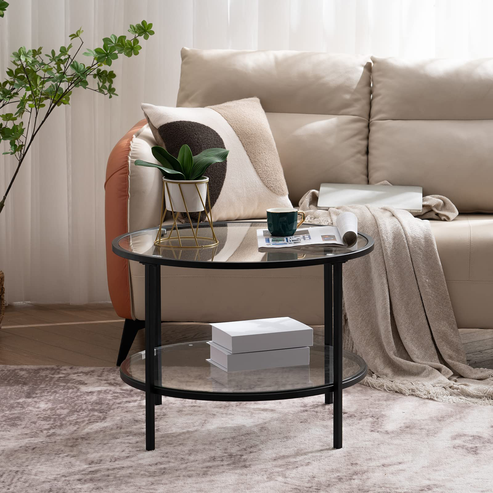 Latitude Run® Modern Round Glass Coffee Table, Waterwave Texture ...