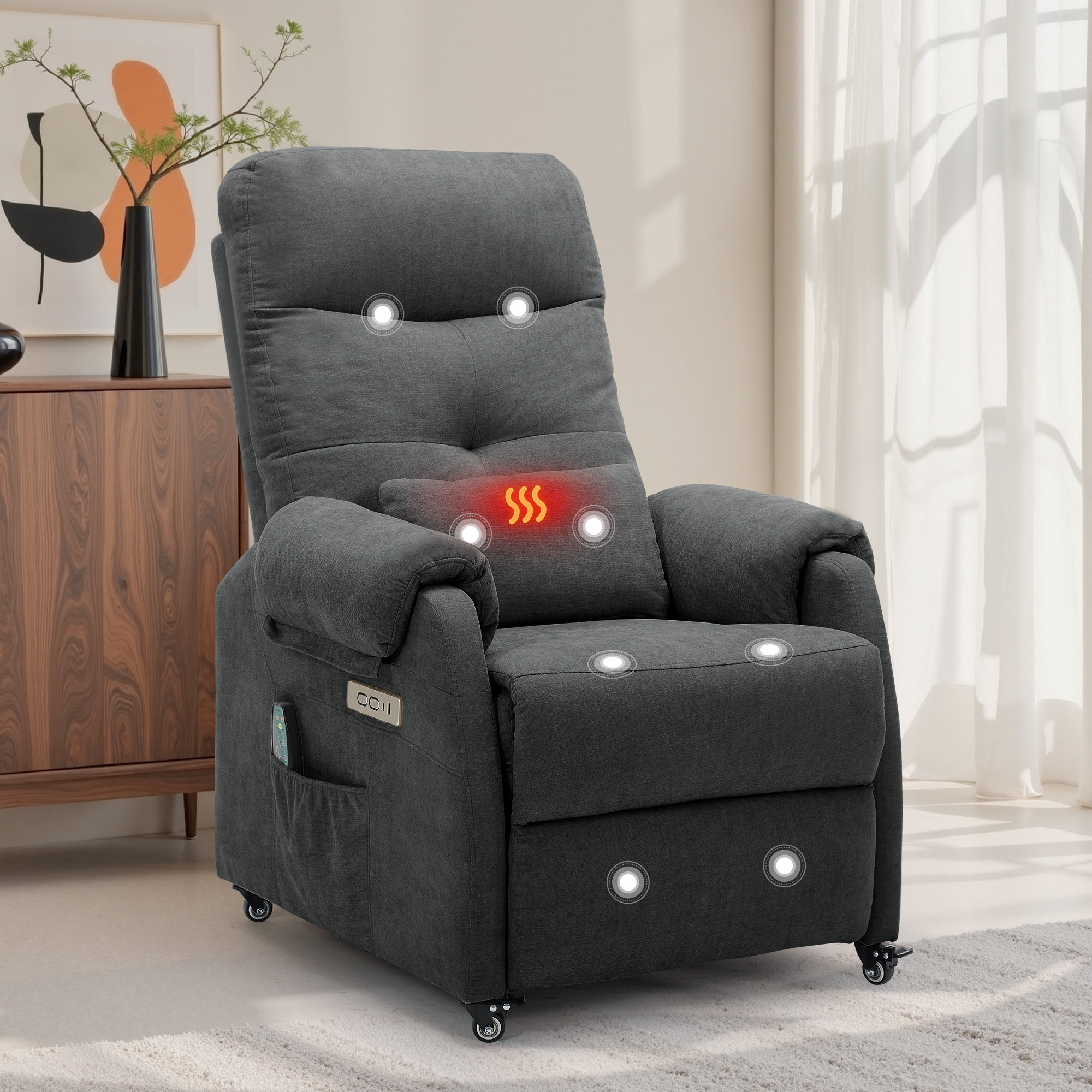 Ebern Designs Recliner Chair , Electric Recliner With Heat And Massage ...