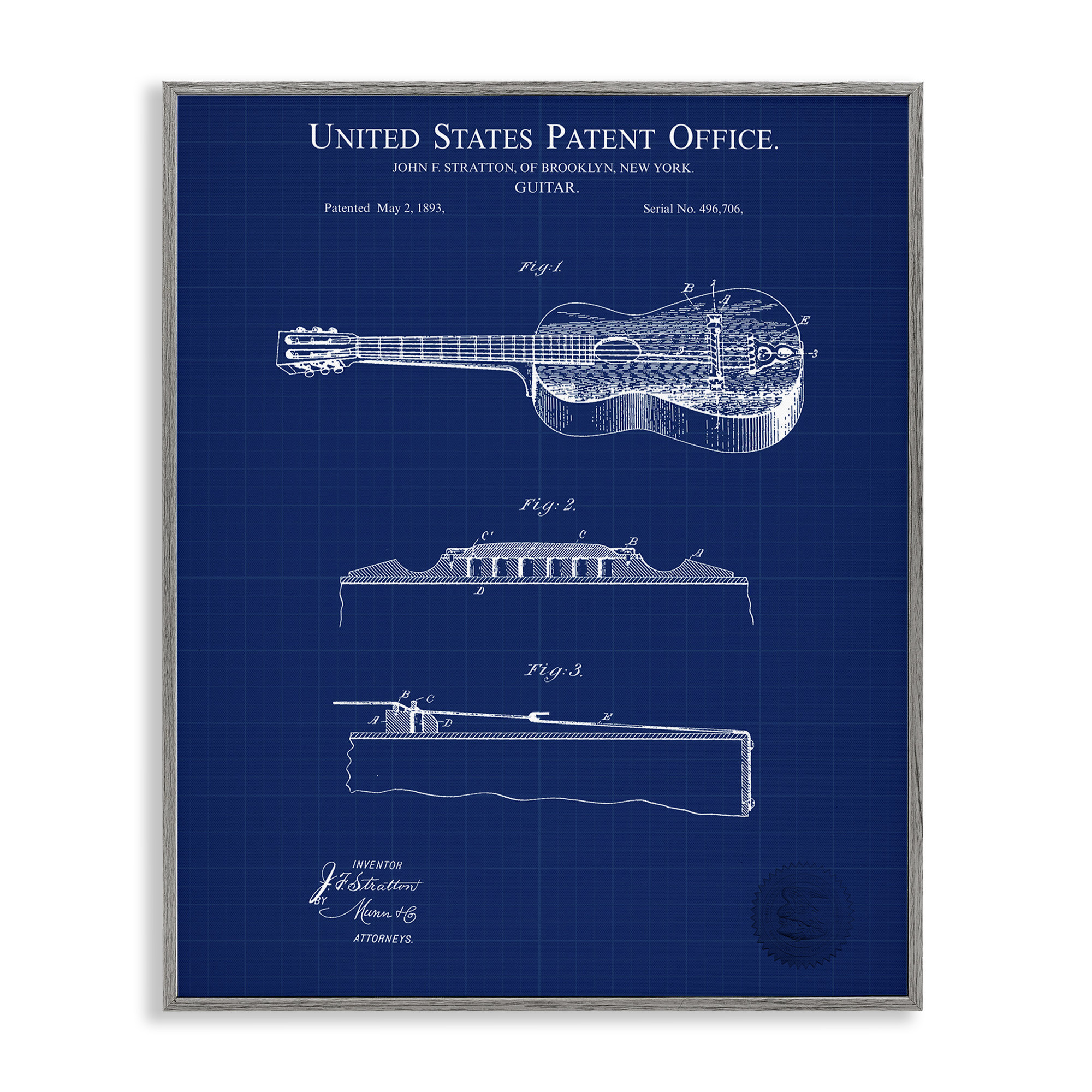 Stupell Industries Acoustic Guitar Blueprint Framed Giclee Art by Karl ...