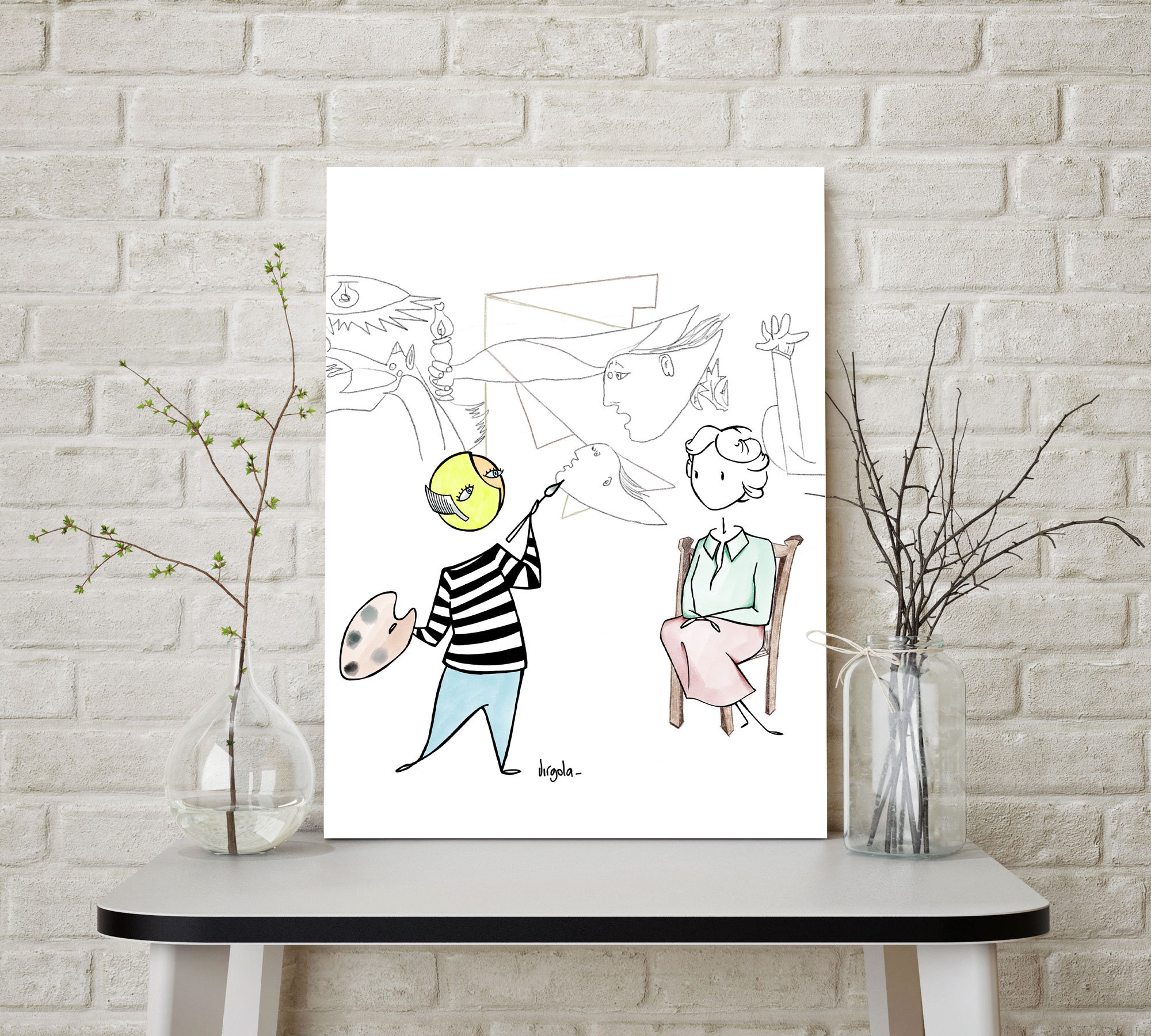 Happy Larry Picasso- Premium Canvas Print - Art Print On 2Cm Wooden ...