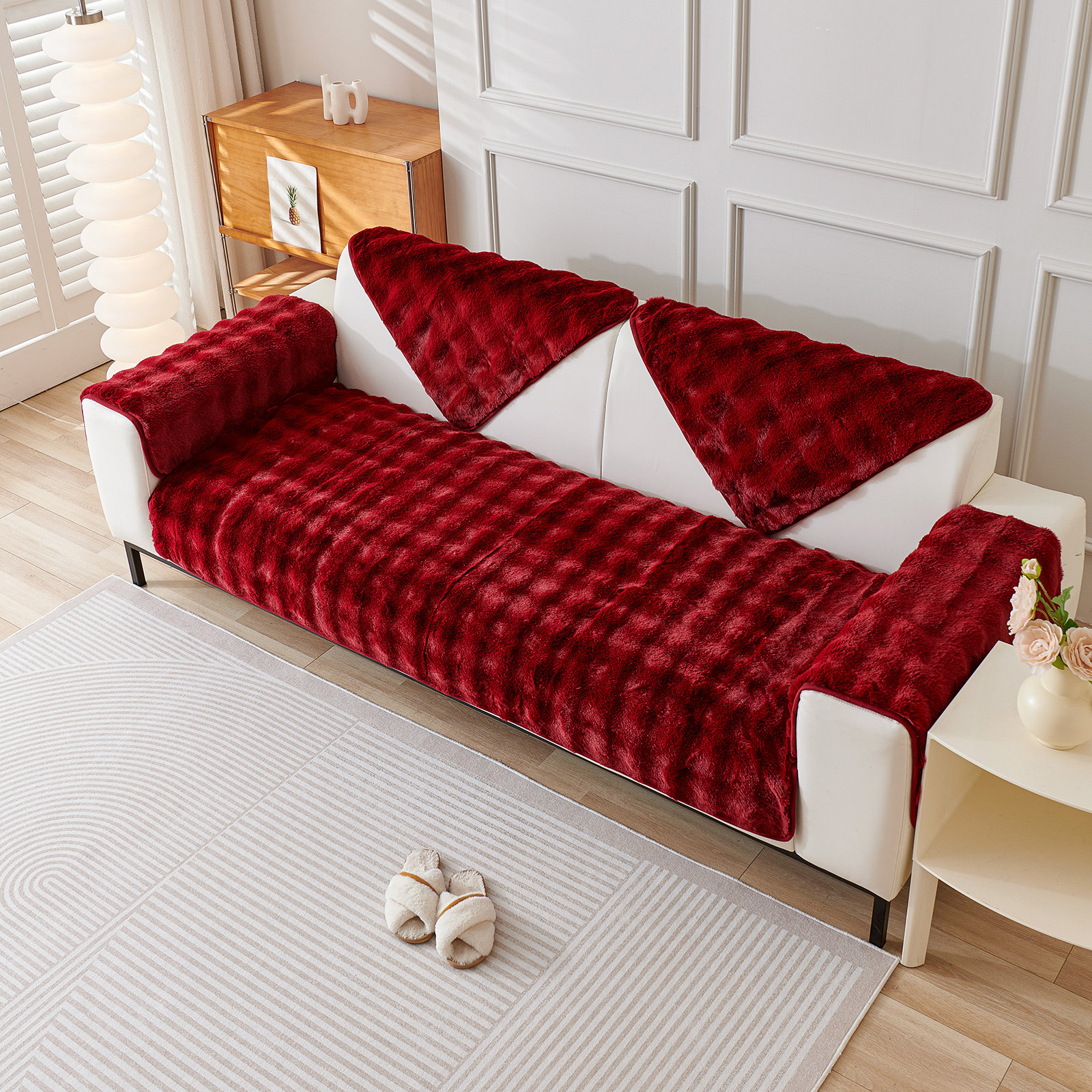 Mercer41 Shaggy Fur Box Cushion Sofa Slipcover & Reviews | Wayfair