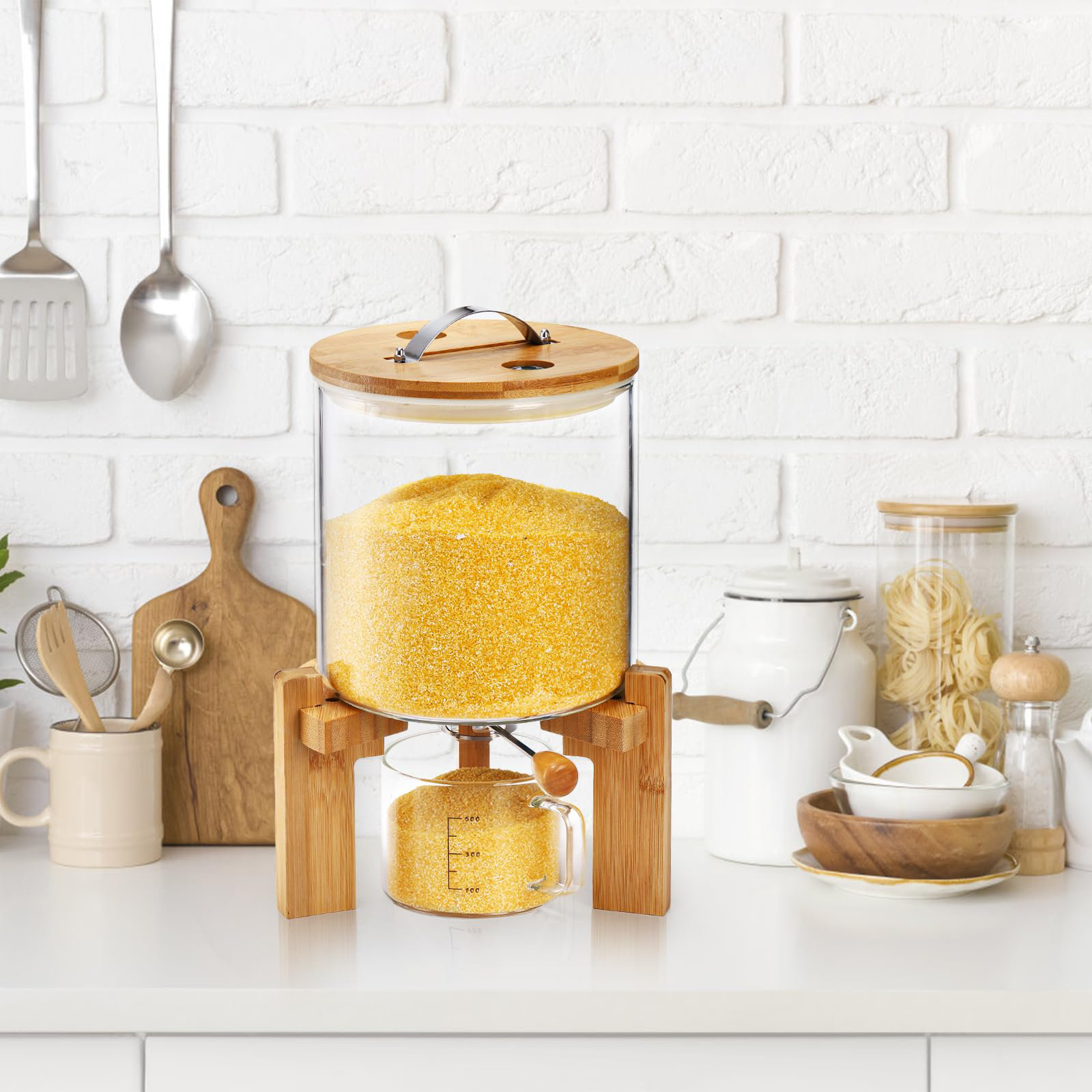 Hokku Designs 5L Glass Rice Dispenser, Cereal Container With Stand ...