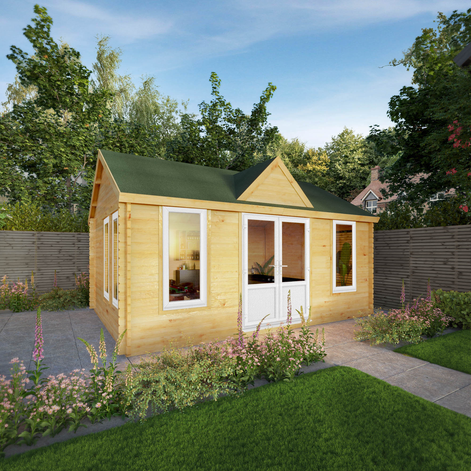 Mercia Garden Products Mercia 17ft x 13ft Clock Tower Log Cabin With ...